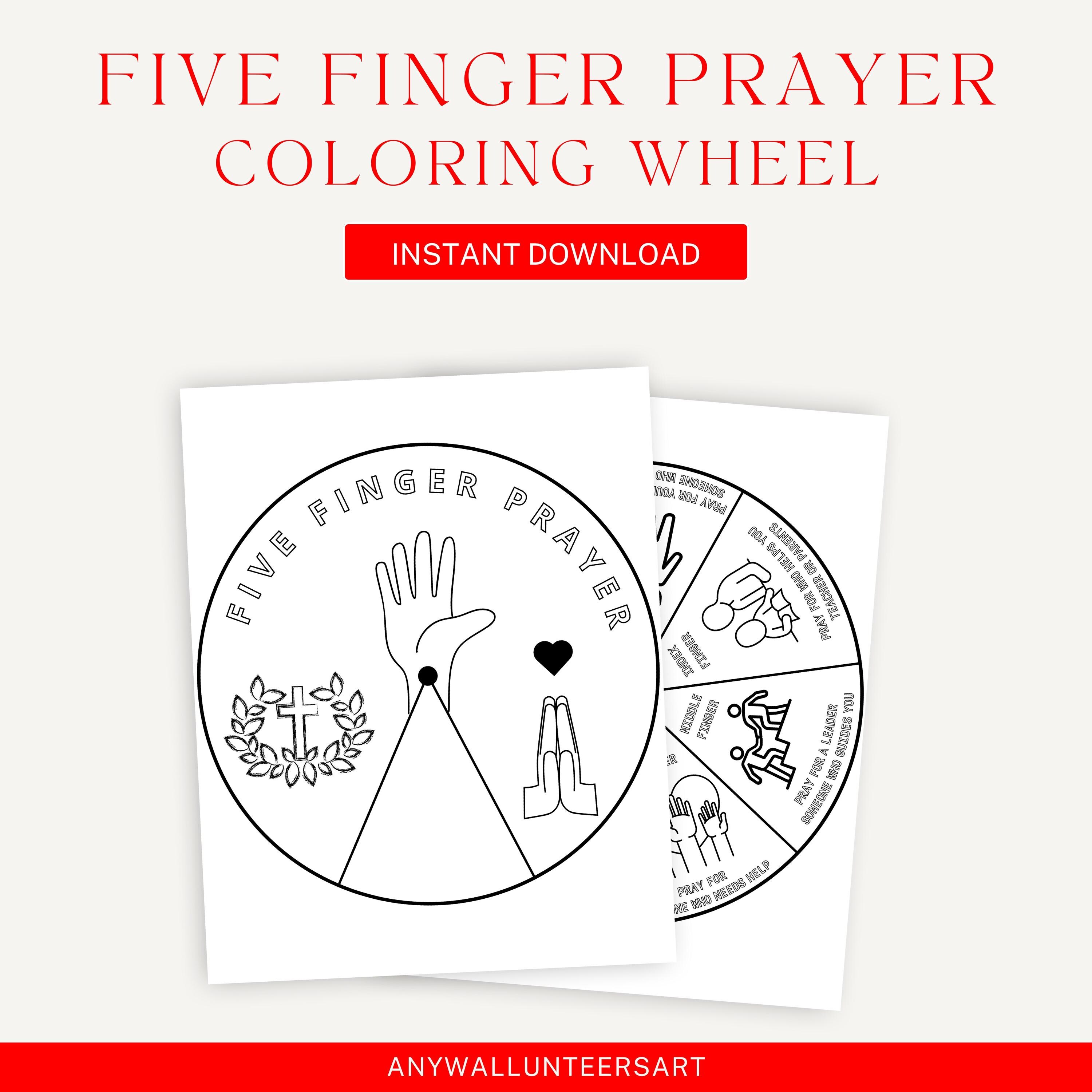 Five Finger Prayer Coloring Wheel,sunday School Craft, Bible Scripture ...
