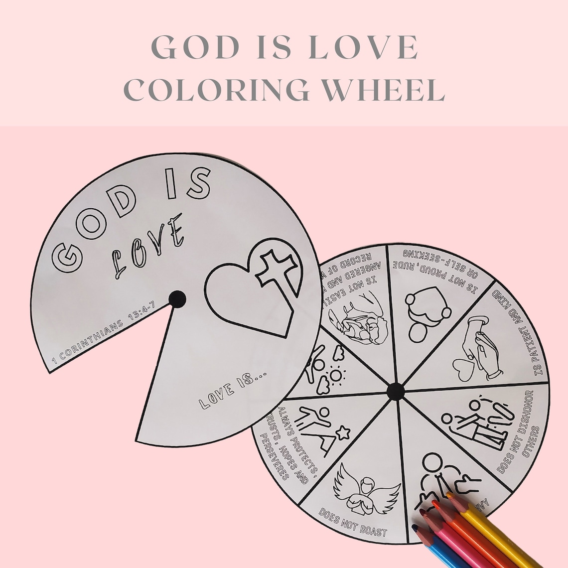 God is Love Coloring Wheel, Printable Sunday School Lesson, Bible Verse ...