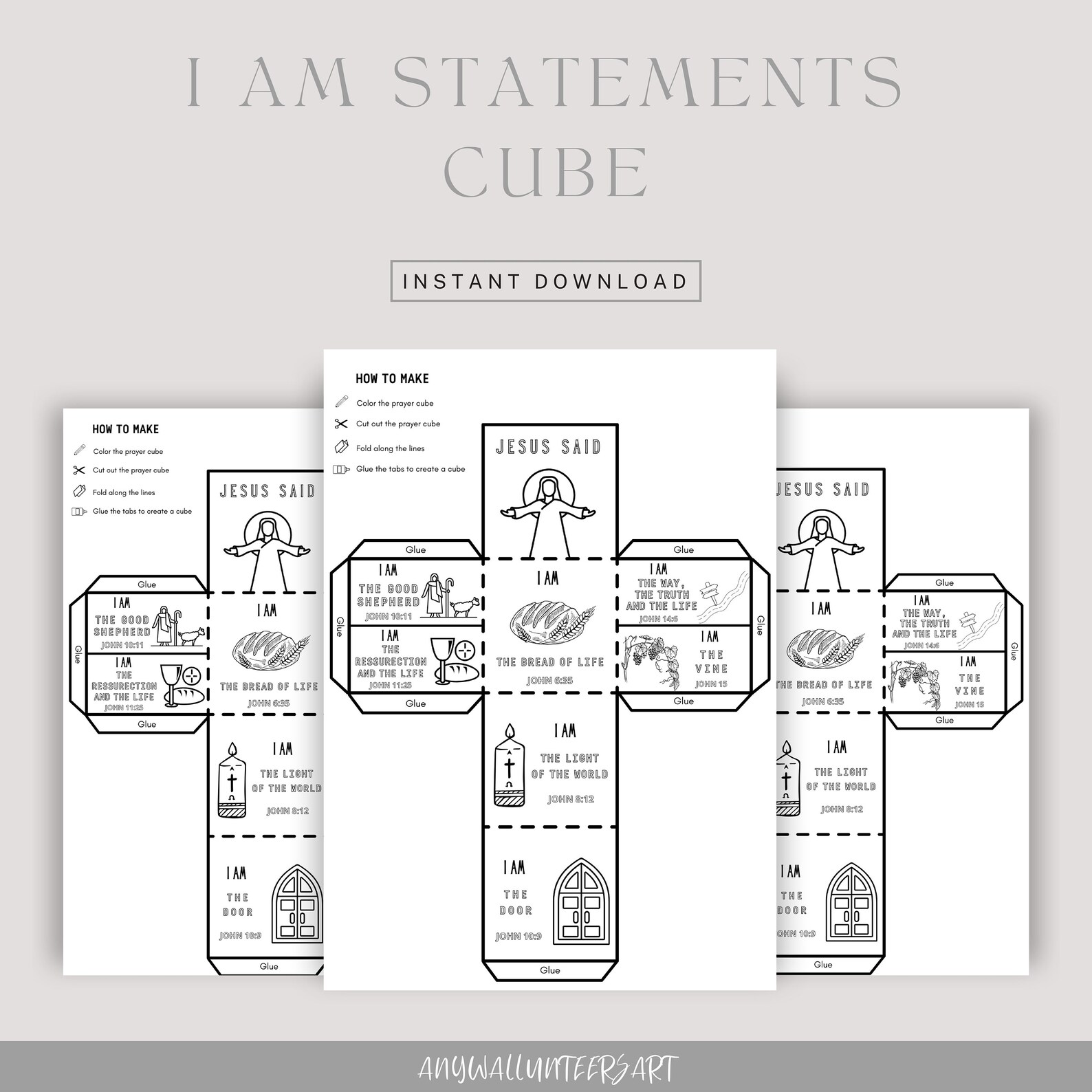I Am Statements of Jesus Coloring Cube, Printable Sunday School Lesson ...