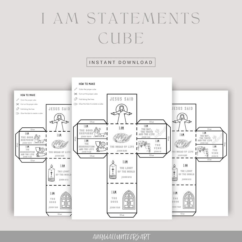 I Am Statements of Jesus Coloring Cube, Printable Sunday School Lesson ...