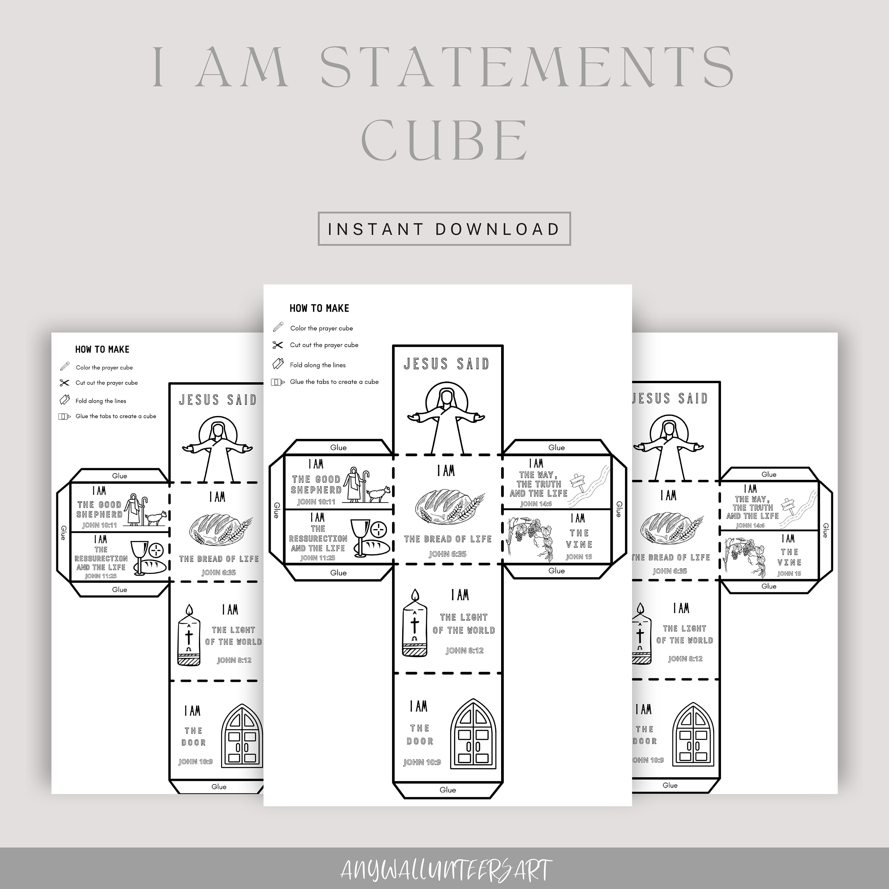 I Am Statements of Jesus Coloring Cube, Printable Sunday School Lesson ...