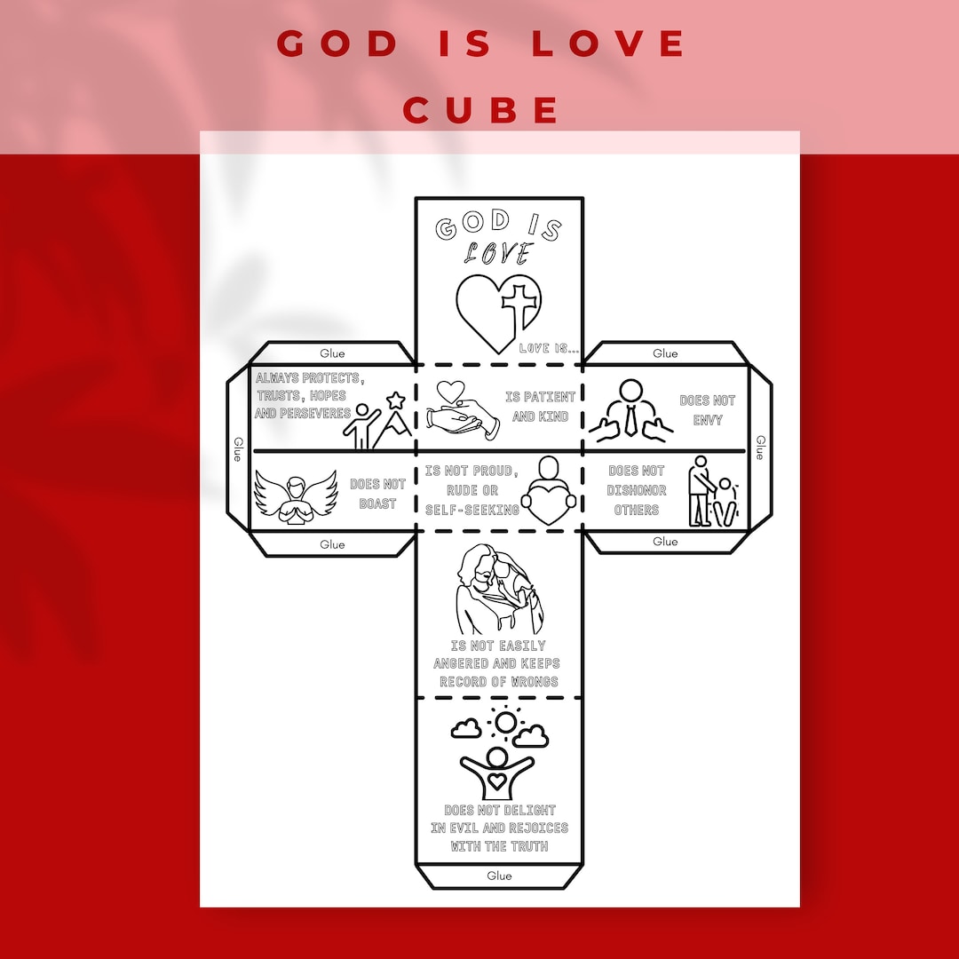 God is Love Coloring Cube,printable Bible Coloring Page Learning Sheet ...