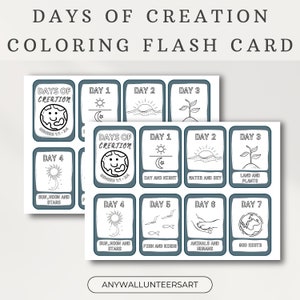 Days of Creation Coloring Flash Card, Printable Sunday School Lesson ...
