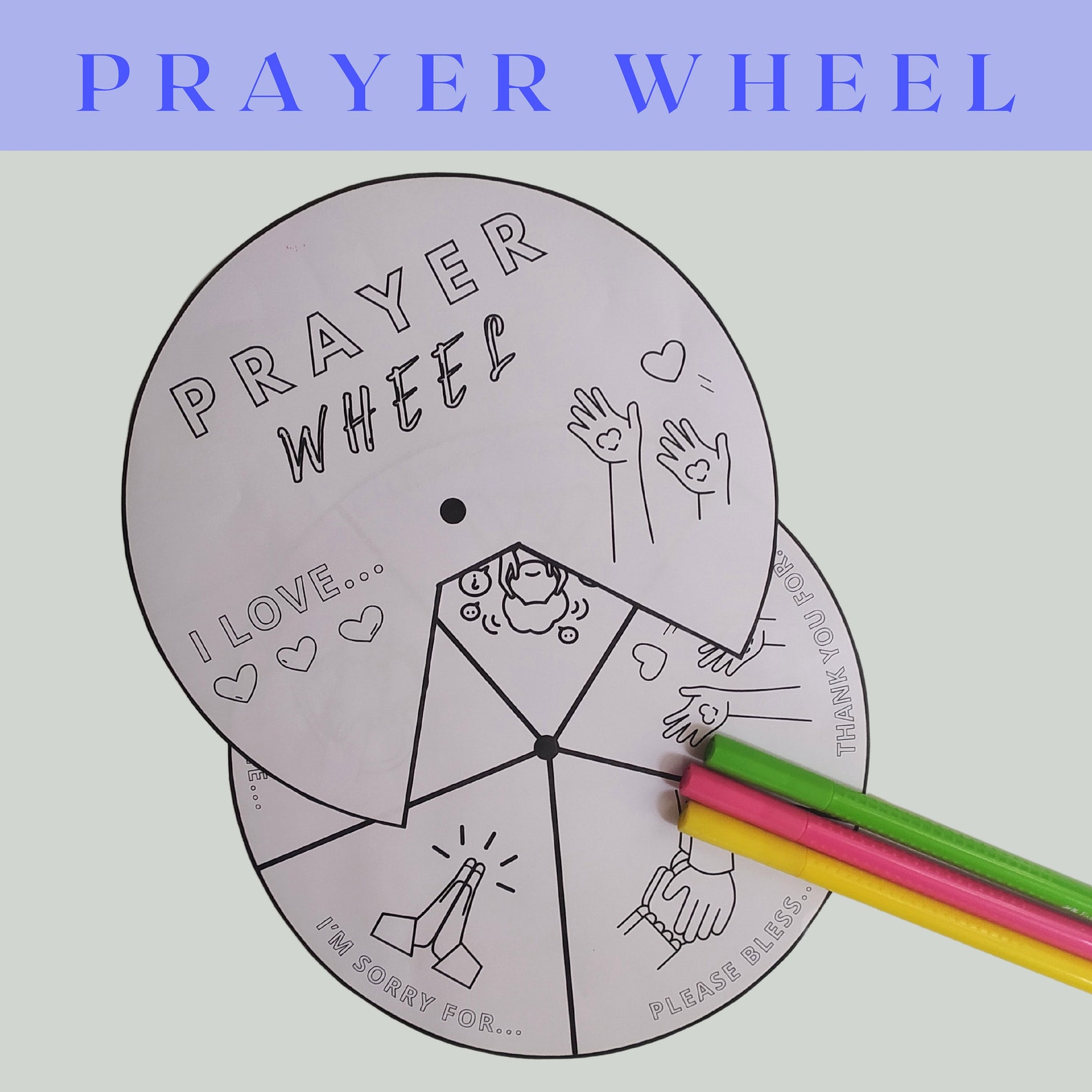 Printable Prayer Wheel for Kids, Bible Coloring Page Learning Sheet ...