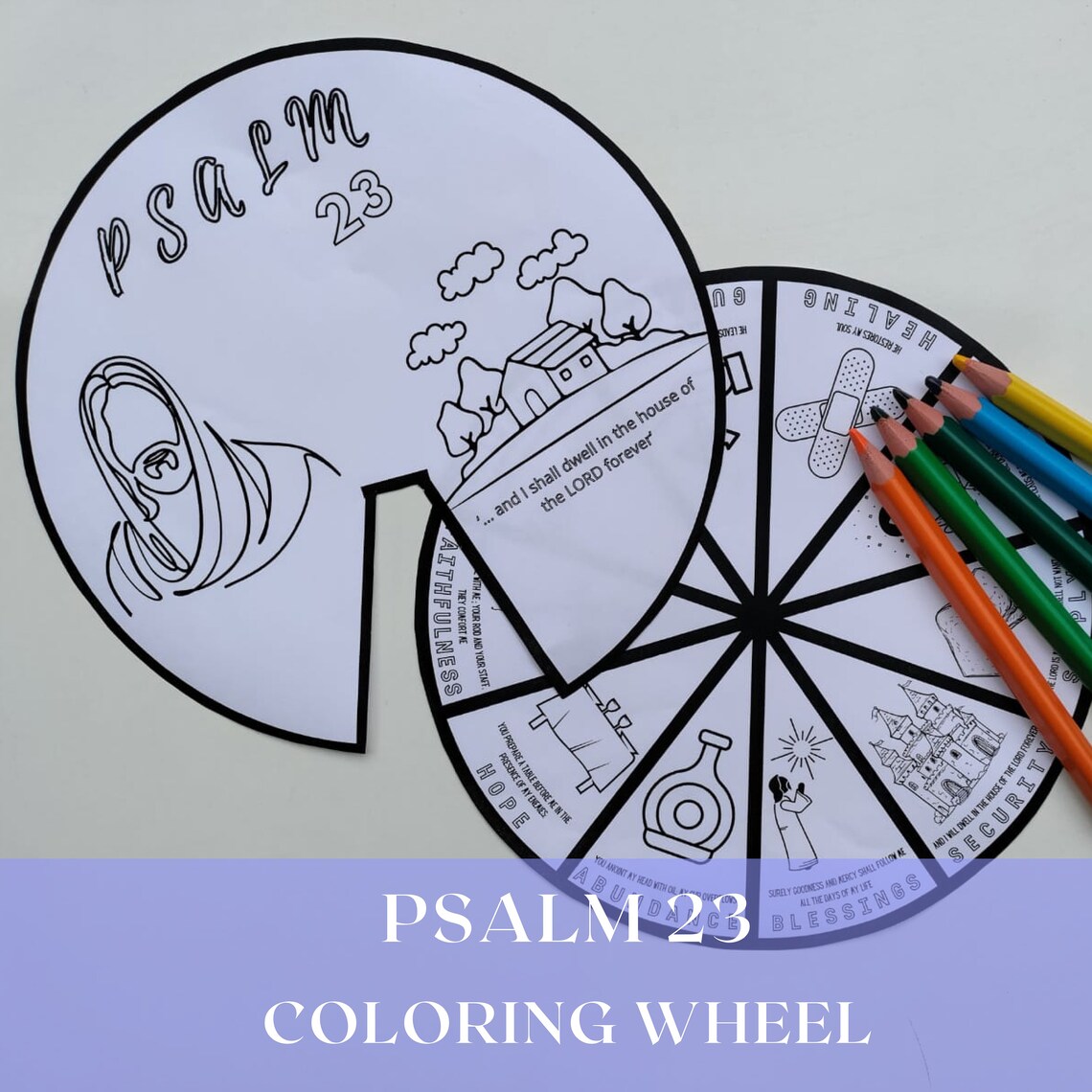 Psalm 23 Prayer Bible Coloring Wheel, Printable Bible Activity, Bible ...
