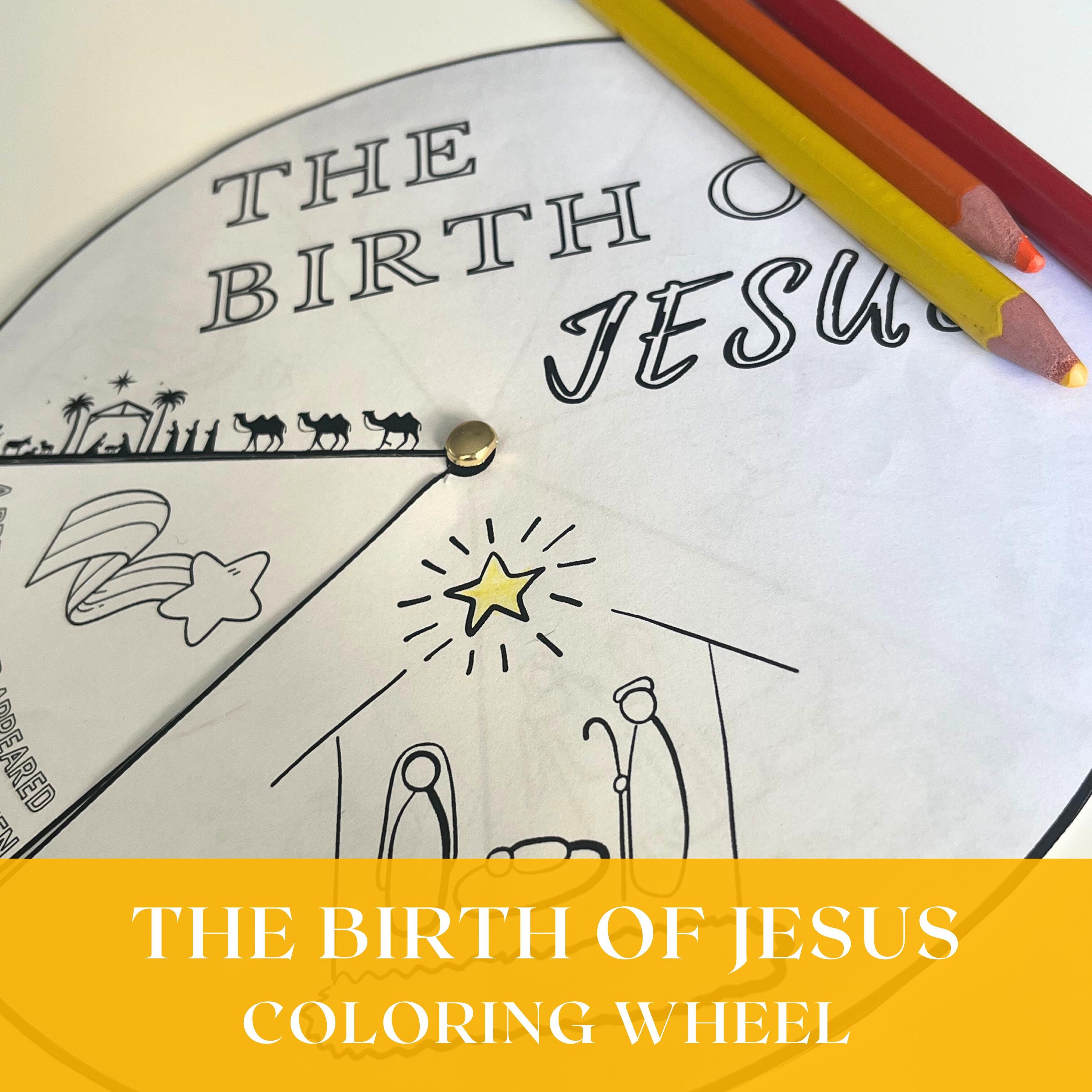 The Birth of Jesus Coloring Wheel, Printable Sunday School Craft, Bible ...