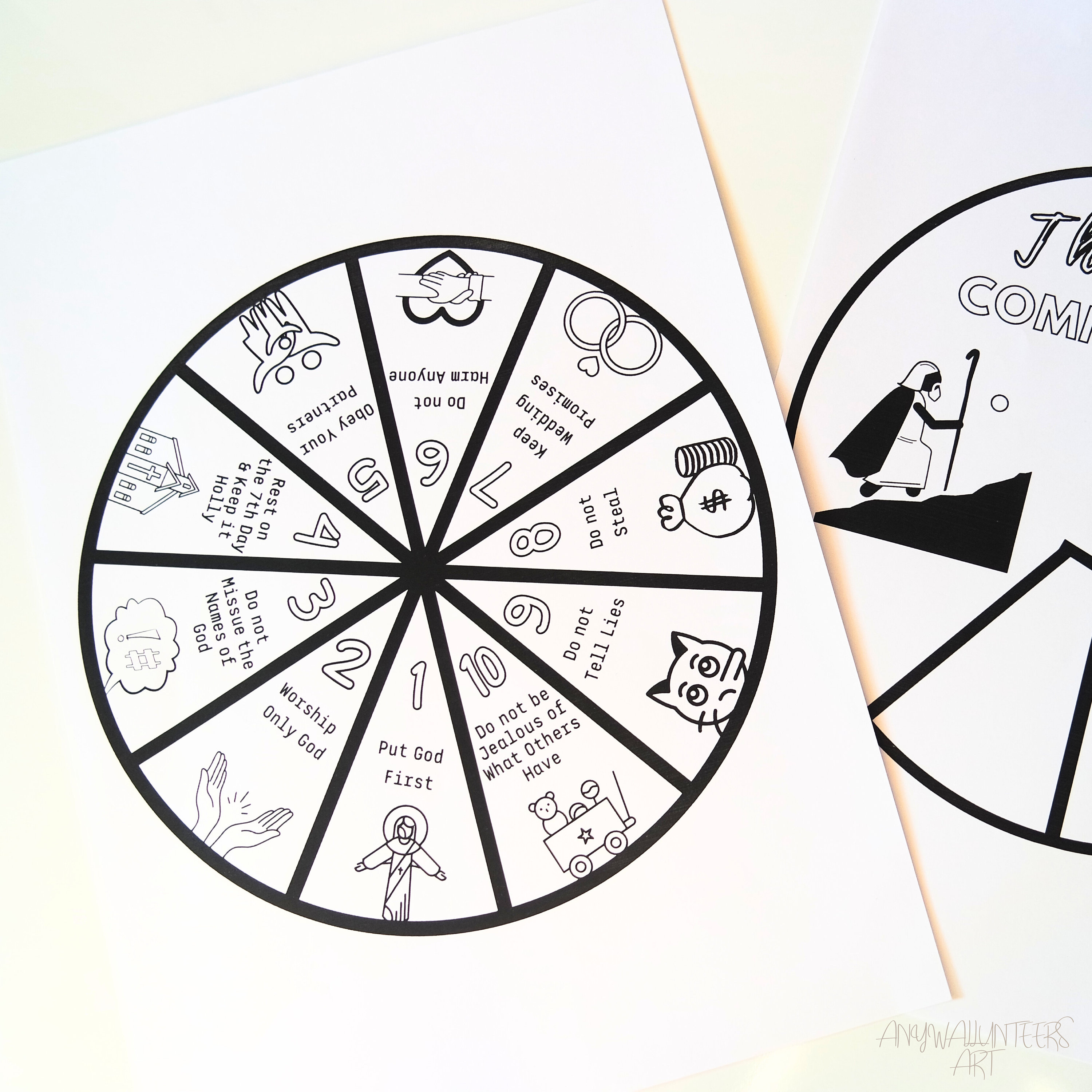 The Ten Commandments Exodus Moses Old Testament Coloring Spinner Wheel ...