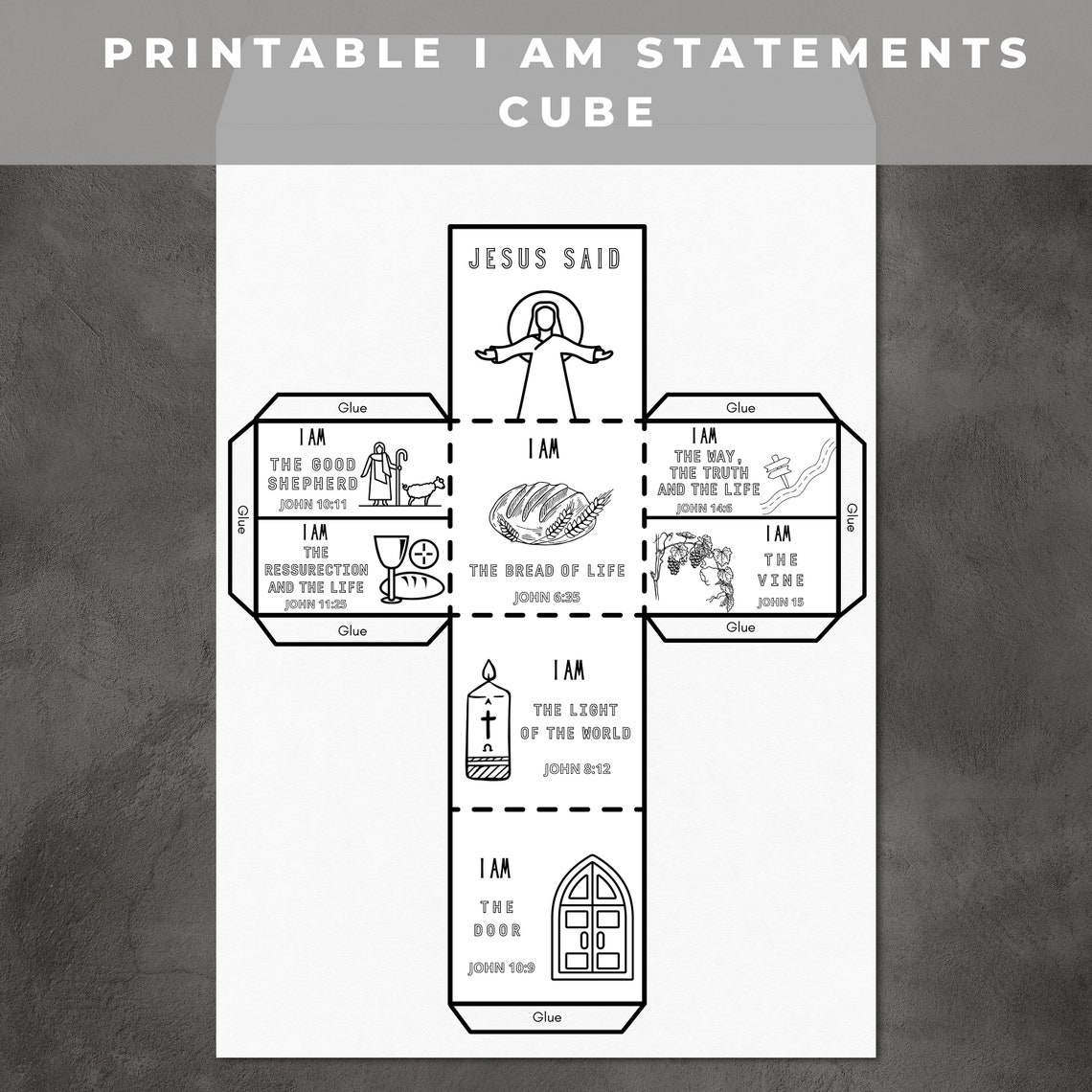 I Am Statements of Jesus Coloring Cube, Printable Sunday School Lesson ...