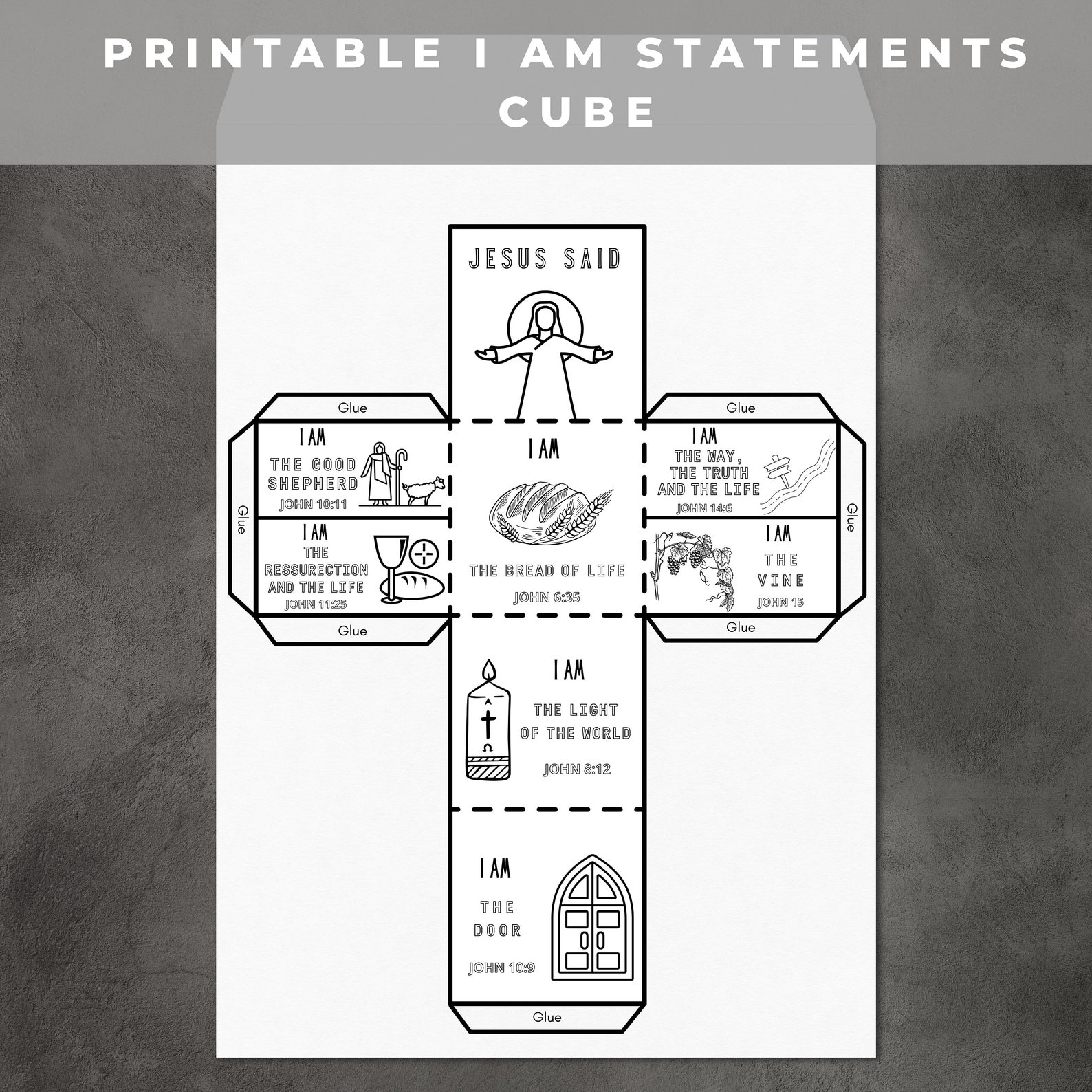 I Am Statements of Jesus Coloring Cube, Printable Sunday School Lesson ...