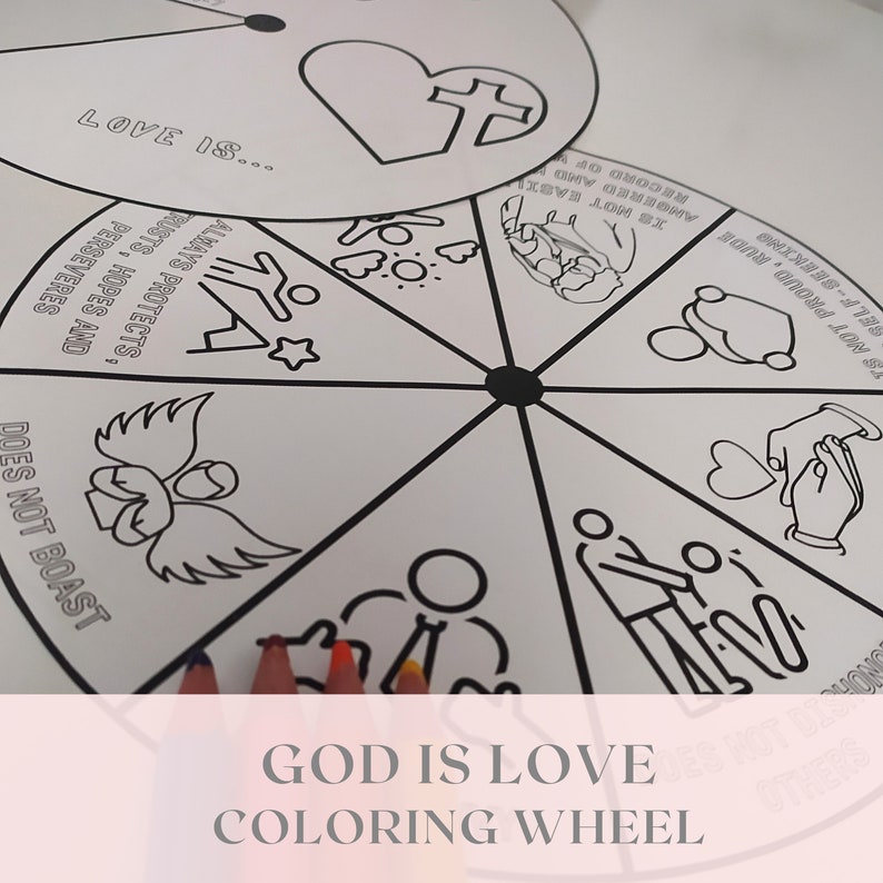 God is Love Coloring Wheel, Printable Sunday School Lesson, Bible Verse ...