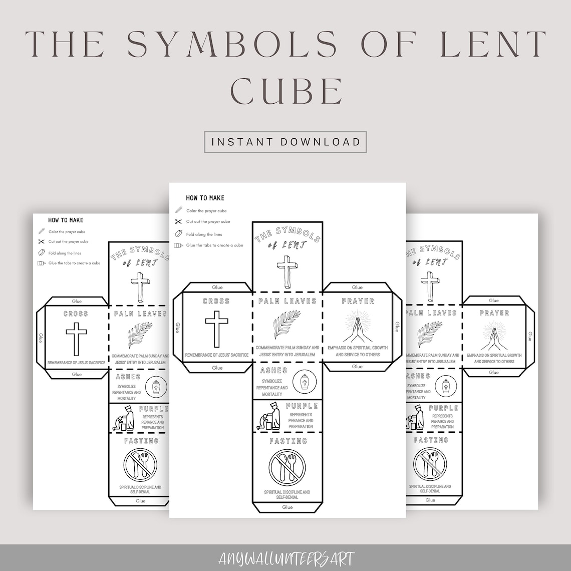 The Symbols of Lent Coloring Cube, Printable Sunday School Craft ...