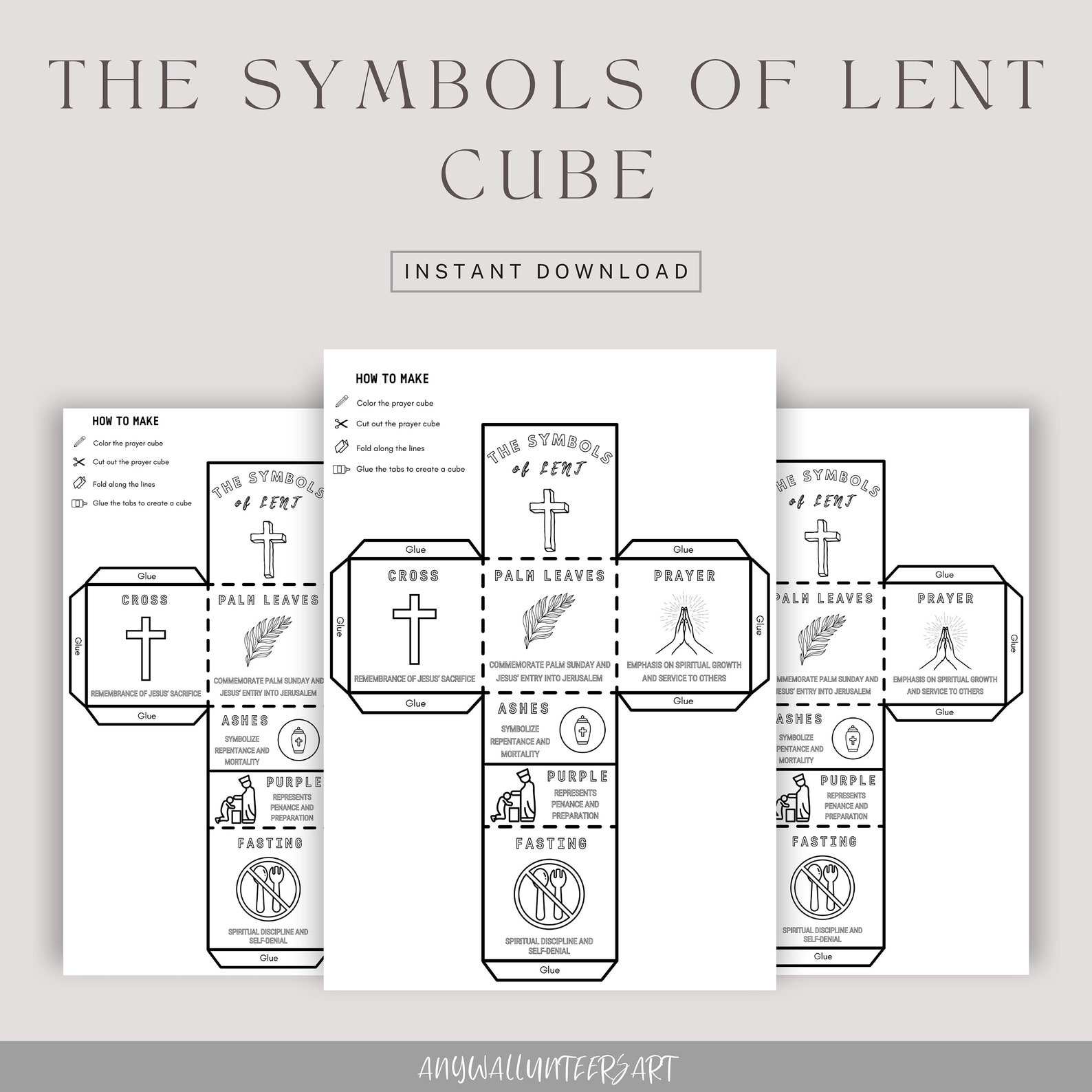 The Symbols of Lent Coloring Cube, Printable Sunday School Craft ...