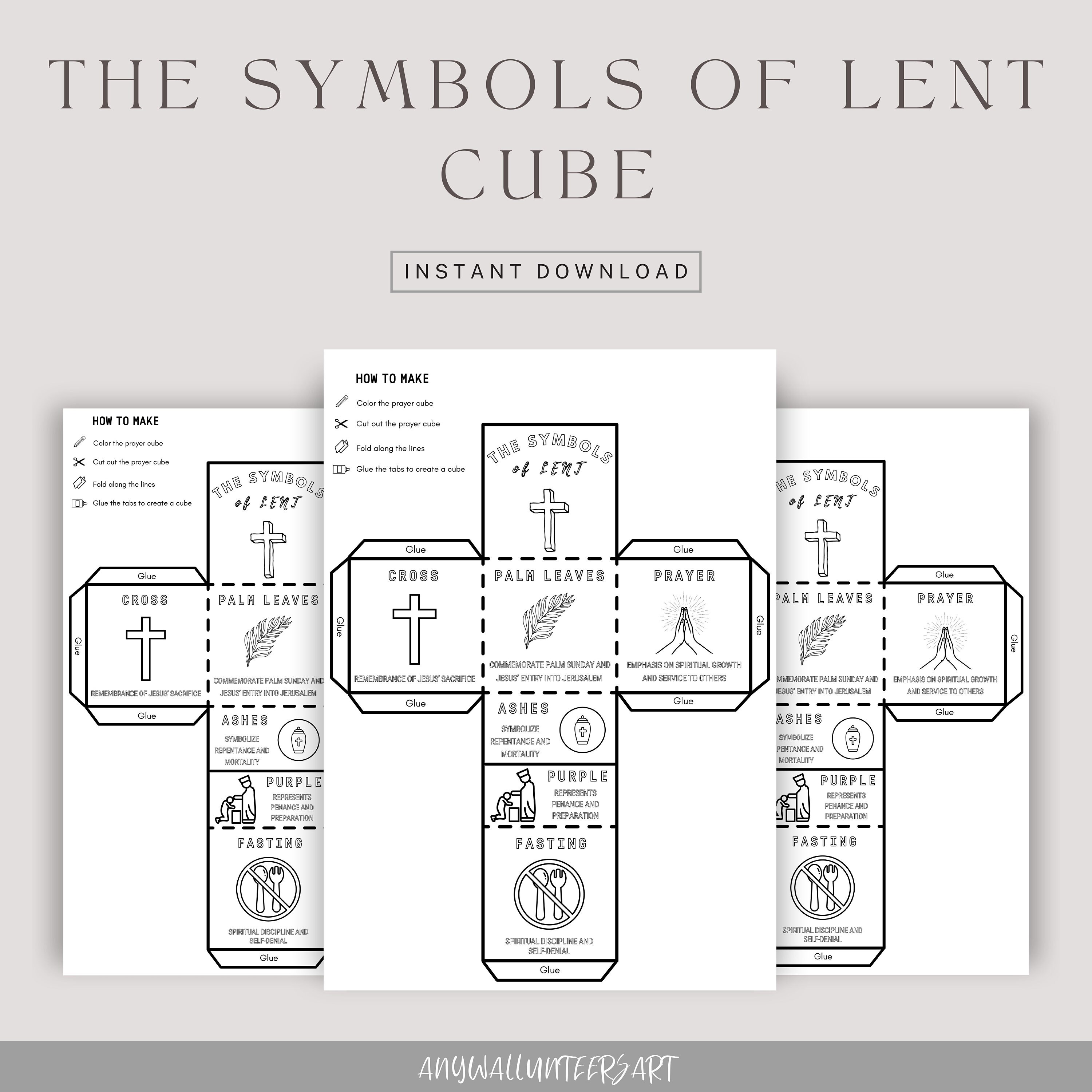 The Symbols of Lent Coloring Cube, Printable Sunday School Craft ...