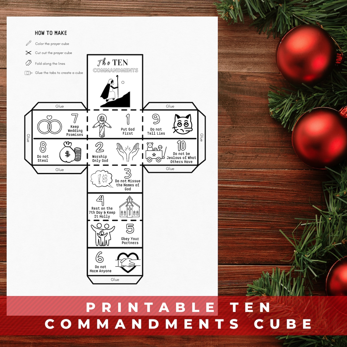 Printable the Ten Commandments Cube for Kids, Bible Coloring Page ...
