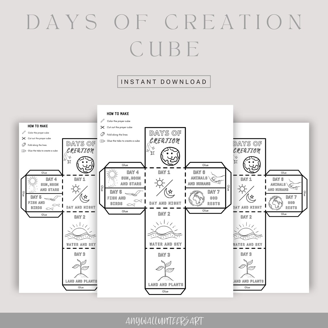 Days of Creation Coloring Cube, Printable Bible Activity, Coloring ...