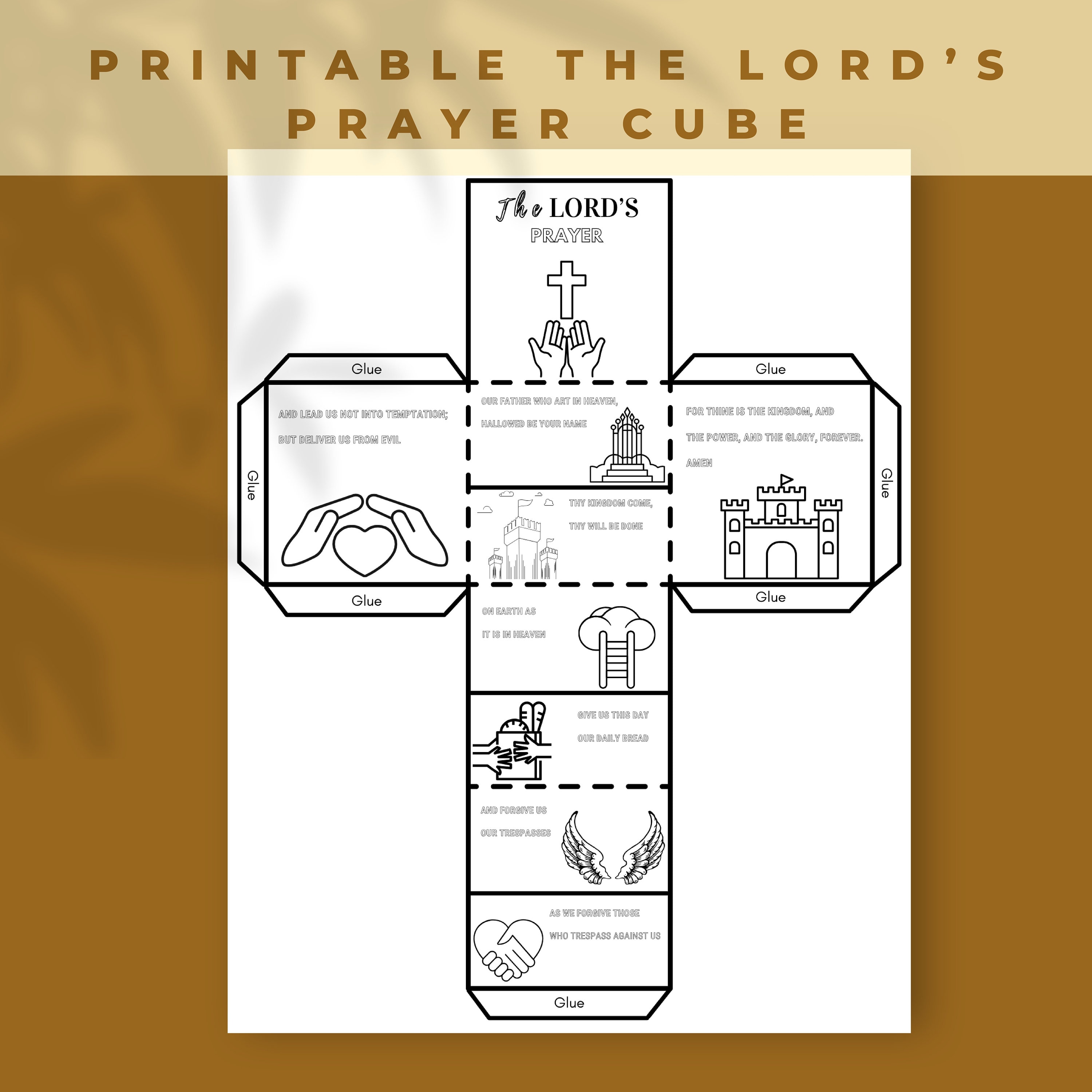 Printable the Lord's Prayer Cube ,bible Coloring Page Learning Sheet ...