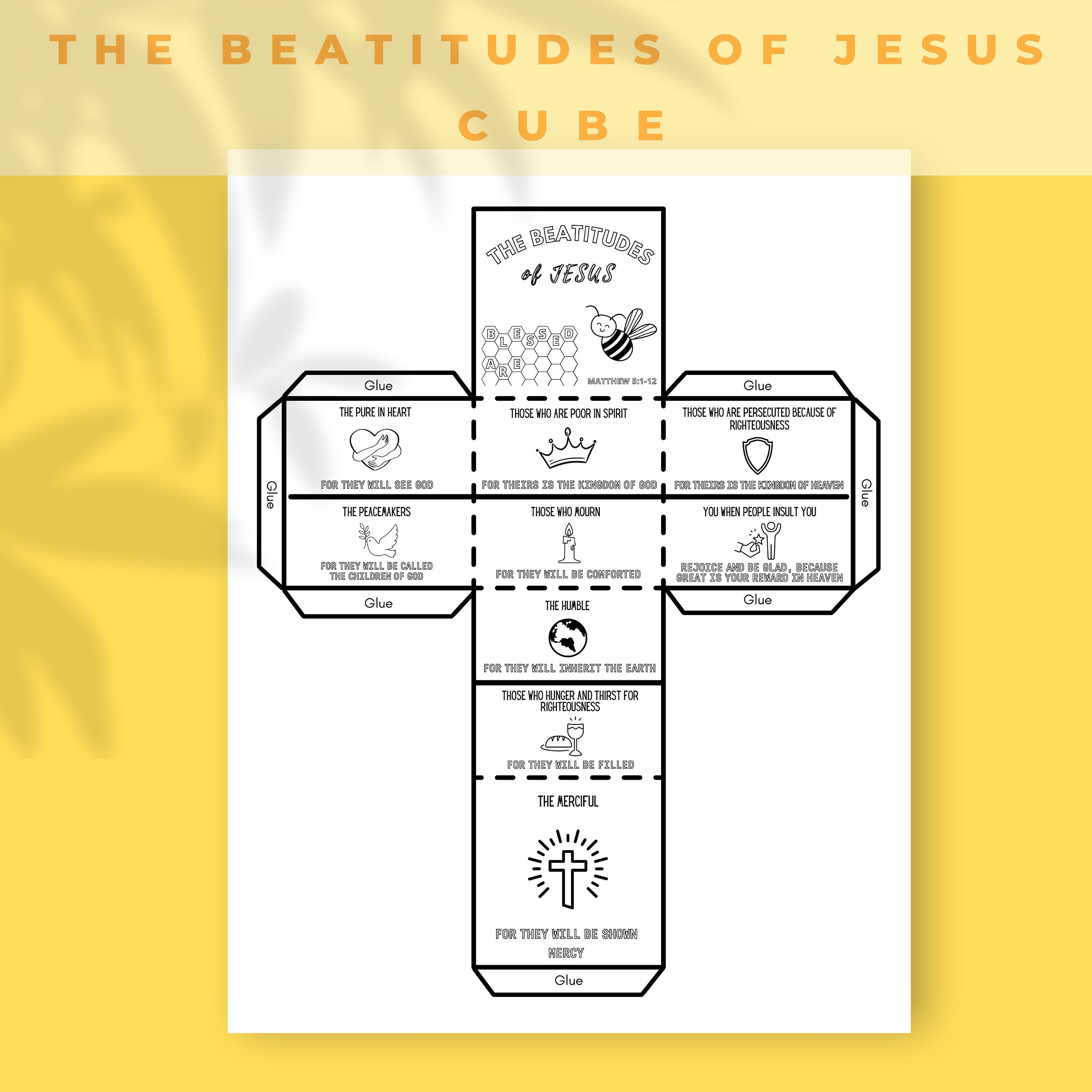 The Beatitudes of Jesus Coloring Cube, Bible Verse Sunday School ...