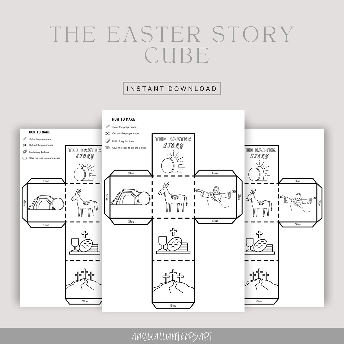 Easter Story Coloring Cube, Printable Sunday School Craft, Bible Story ...