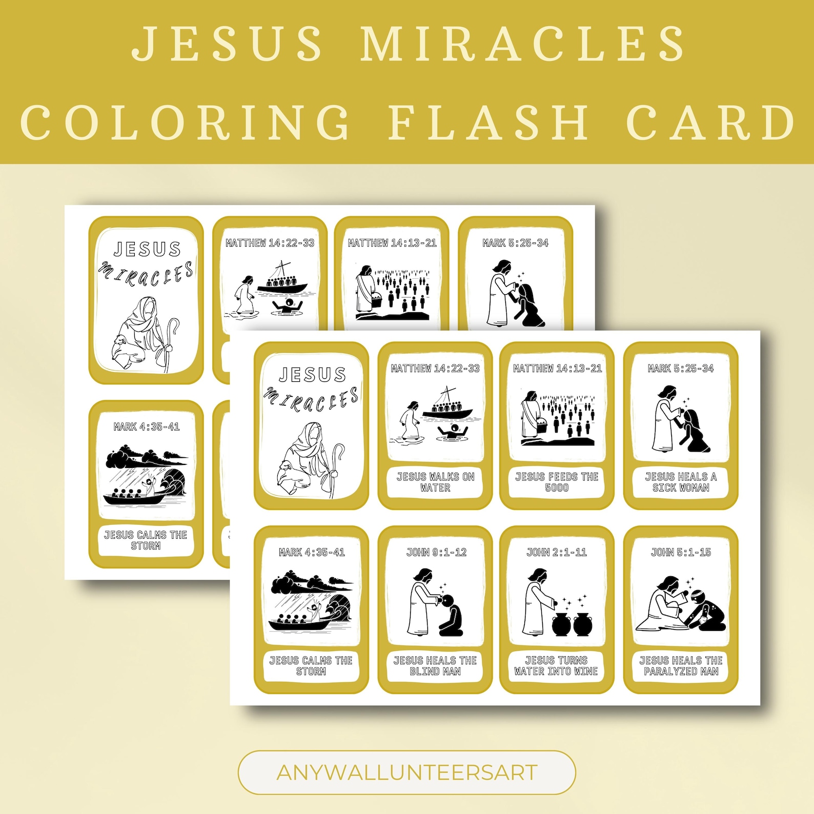 Jesus Miracles Coloring Flash Card, Printable Sunday School Lesson ...
