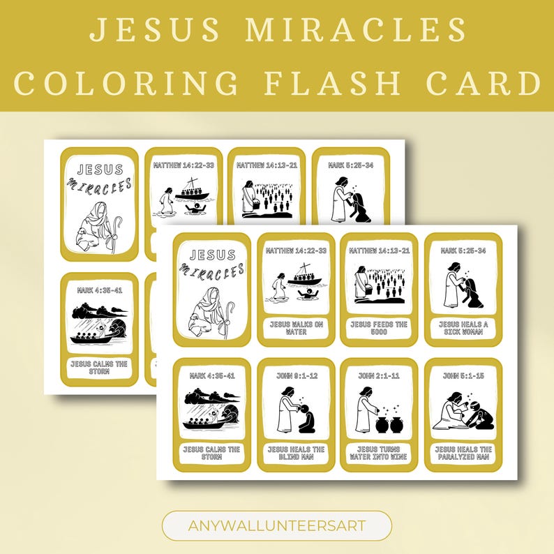 Jesus Miracles Coloring Flash Card, Printable Sunday School Lesson ...
