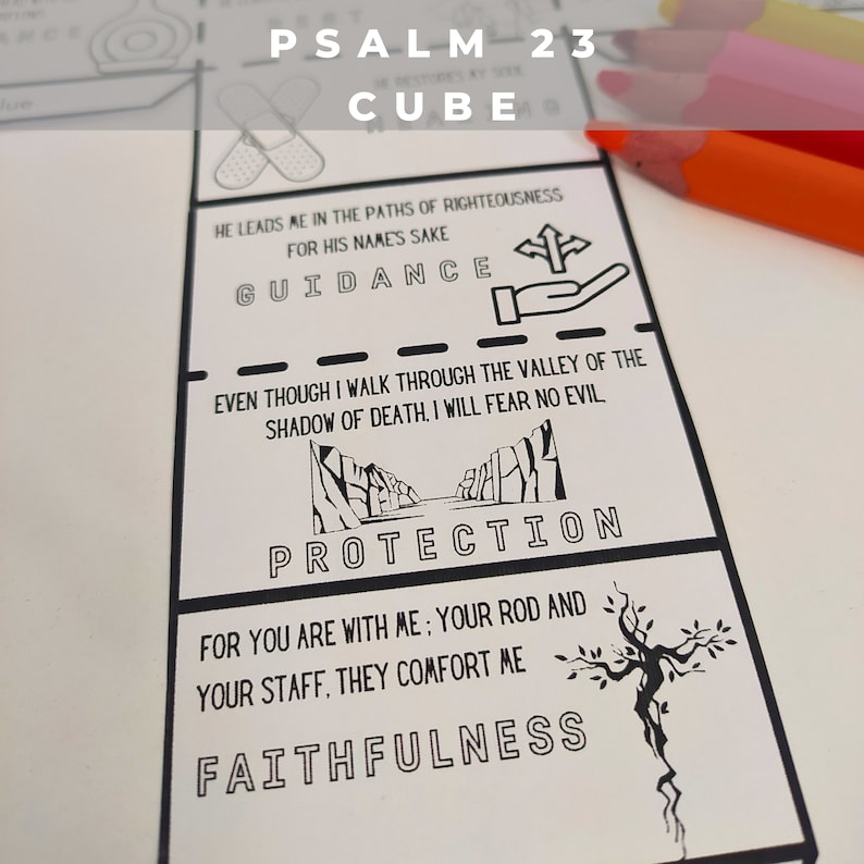 Psalm 23 Coloring Cube, Printable Sunday School Craft, Bible Coloring ...