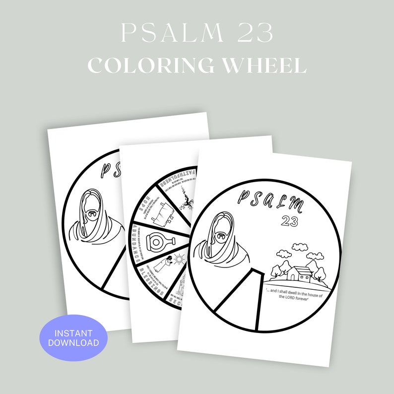 Psalm 23 Prayer Bible Coloring Wheel, Printable Bible Activity, Bible ...