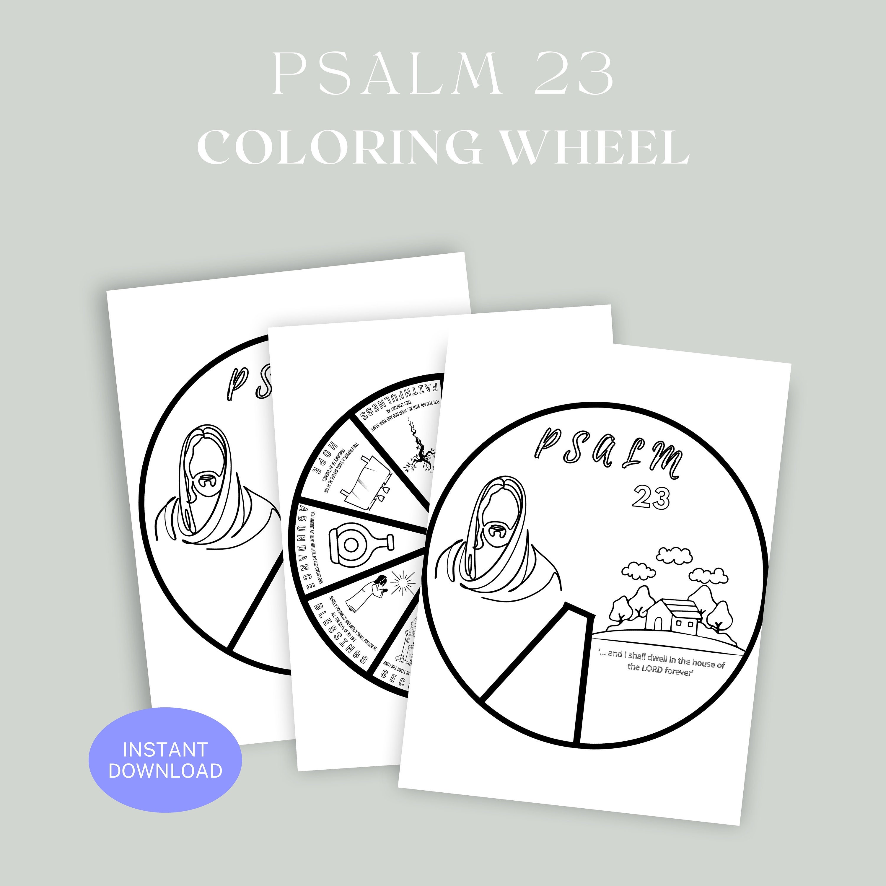 Psalm 23 Prayer Bible Coloring Wheel, Printable Bible Activity, Bible ...