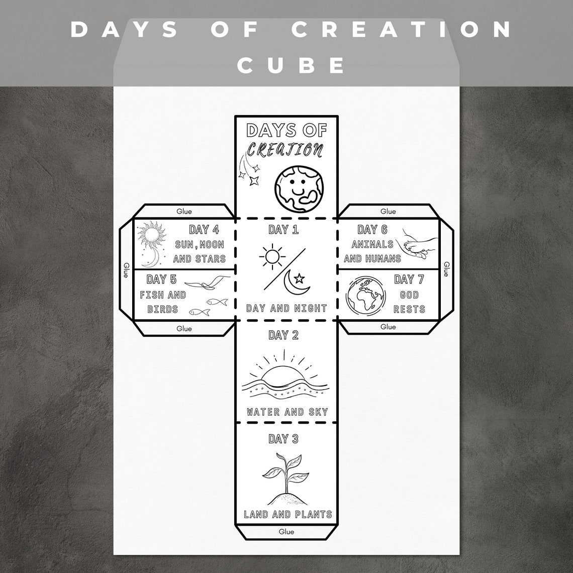 Days of Creation Coloring Cube, Printable Bible Activity, Coloring ...