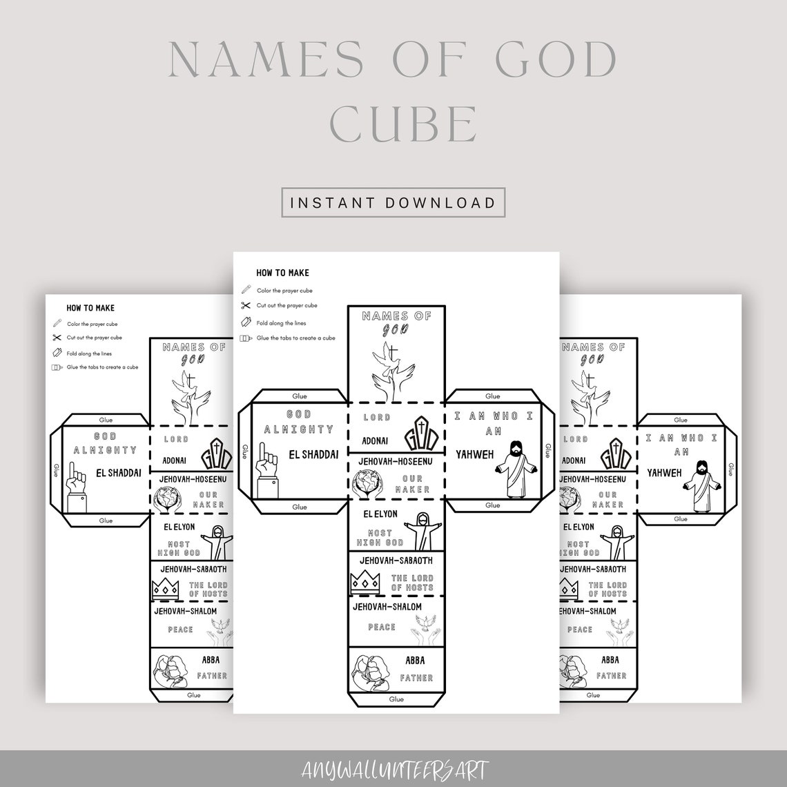 Names of God Coloring Cube, Sunday School Lesson Craft, Bible Scripture ...