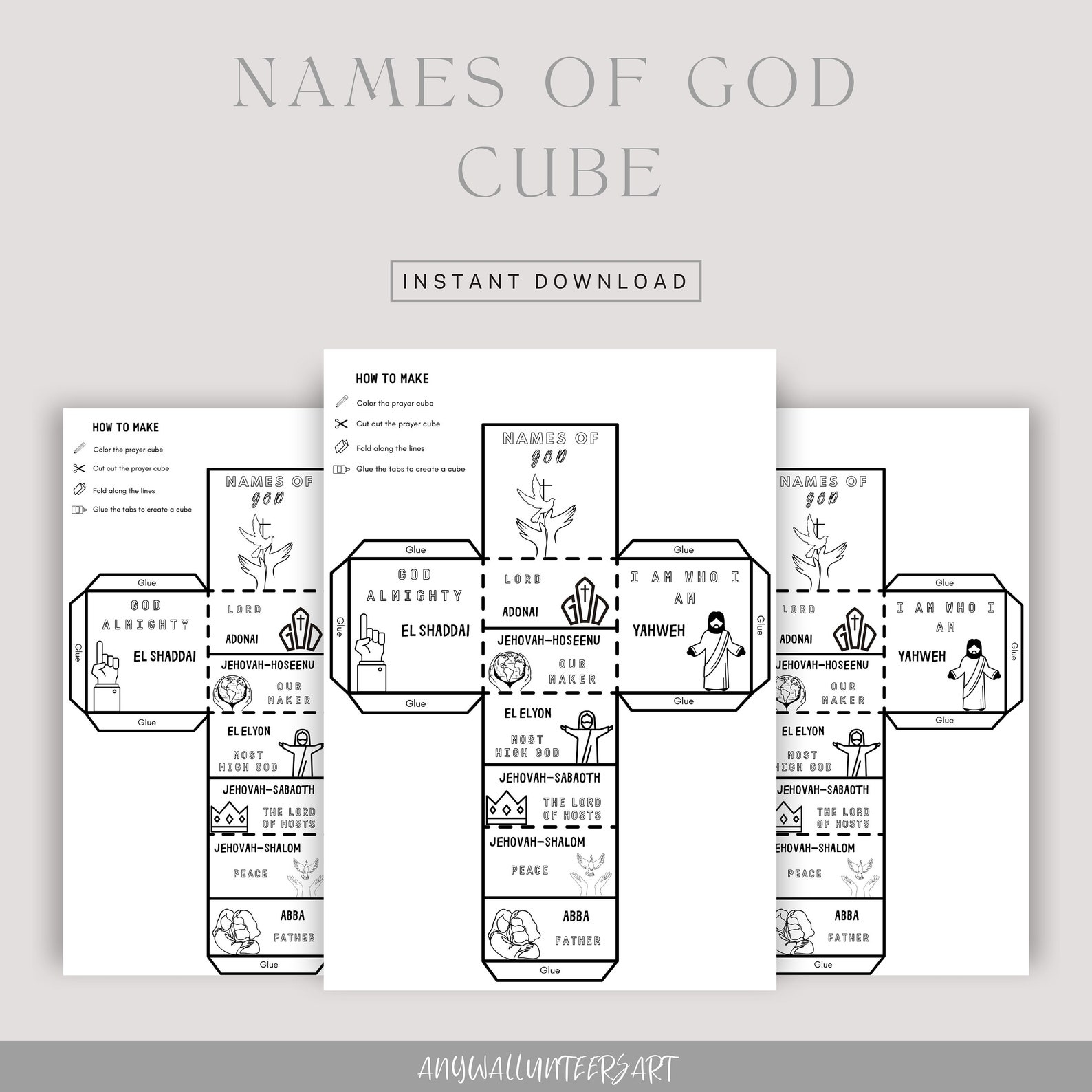 Names of God Coloring Cube, Sunday School Lesson Craft, Bible Scripture ...