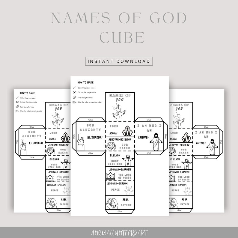 Names of God Coloring Cube, Sunday School Lesson Craft, Bible Scripture ...