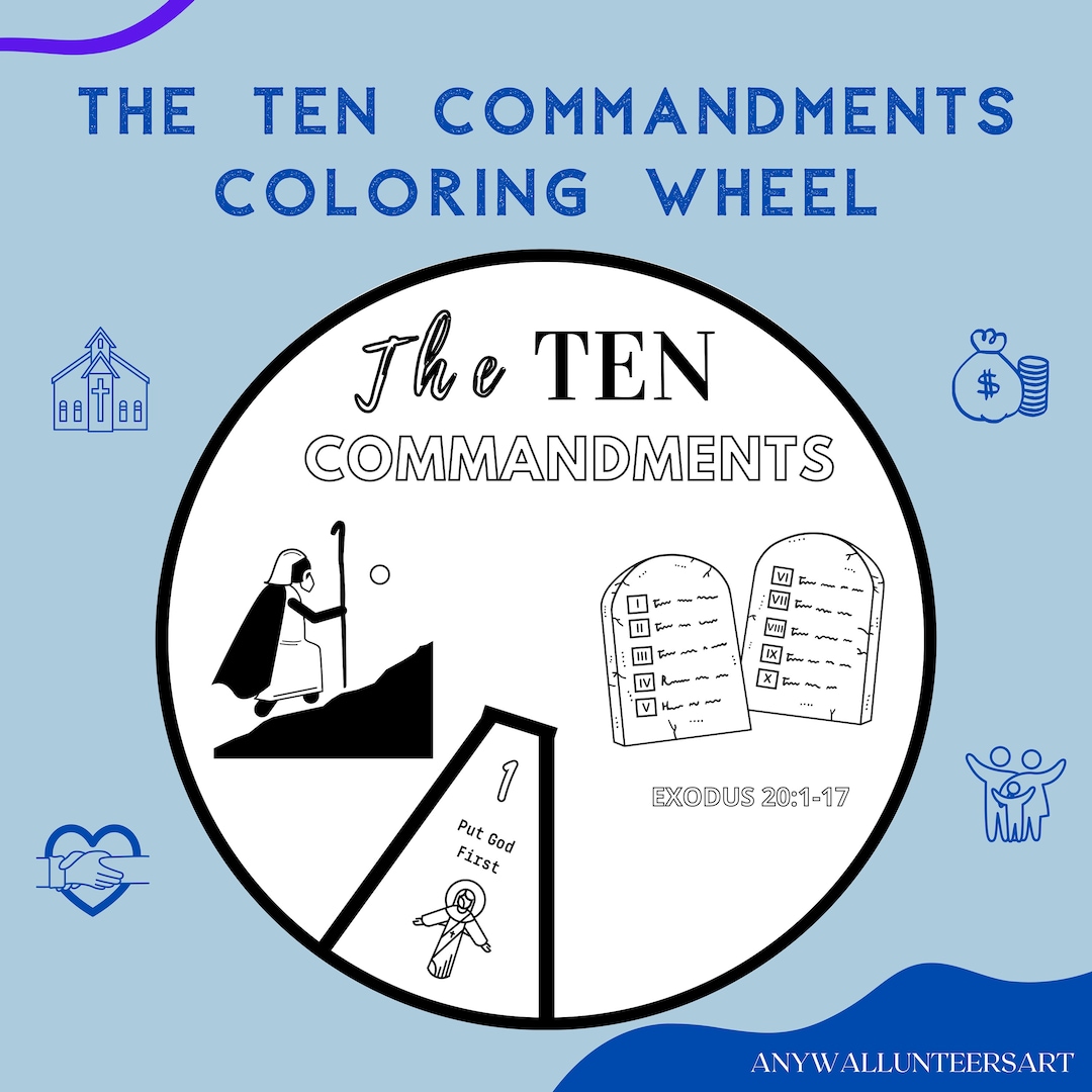The Ten Commandments Exodus Moses Old Testament Coloring Spinner Wheel ...