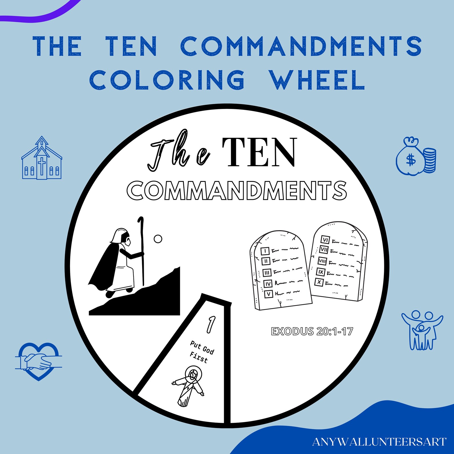 The Ten Commandments Exodus Moses Old Testament Coloring Spinner Wheel ...
