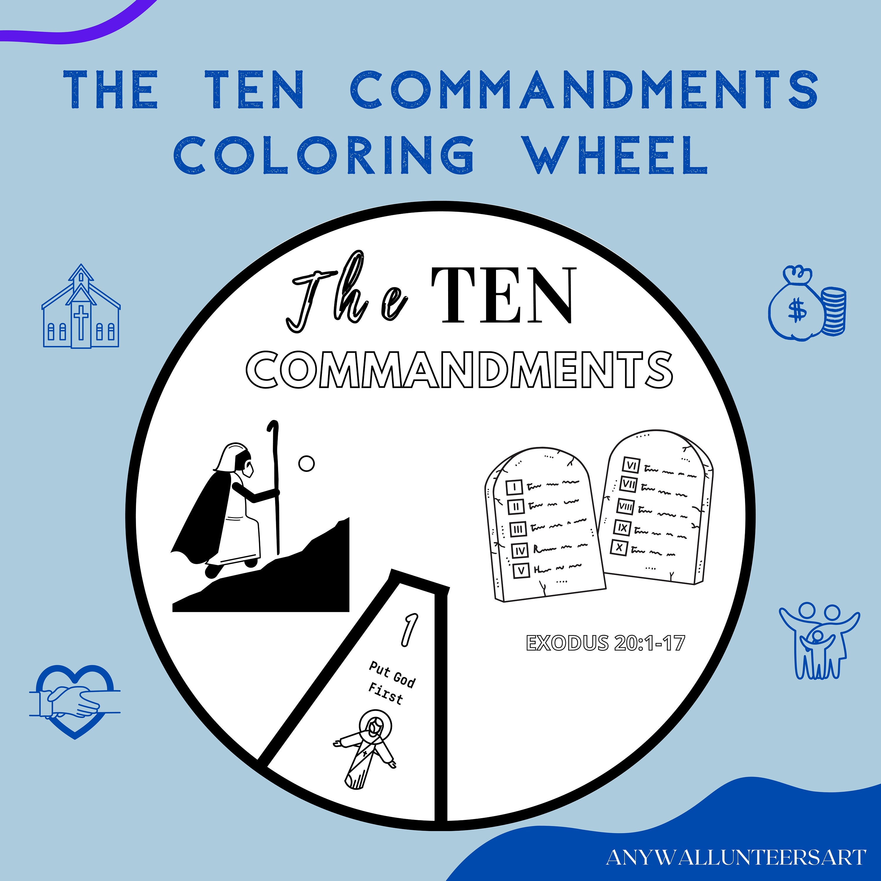 The Ten Commandments Exodus Moses Old Testament Coloring Spinner Wheel ...