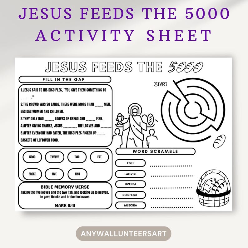 Jesus Feeds the 5000 Activity Sheet,printable Bible Story Activity ...