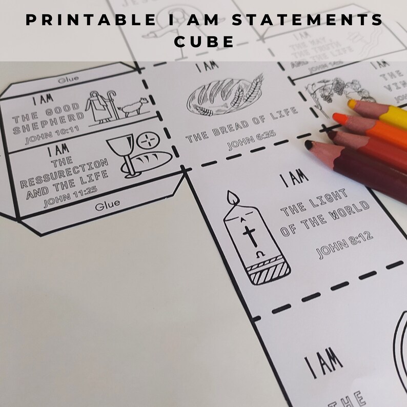 I Am Statements of Jesus Coloring Cube, Printable Sunday School Lesson ...