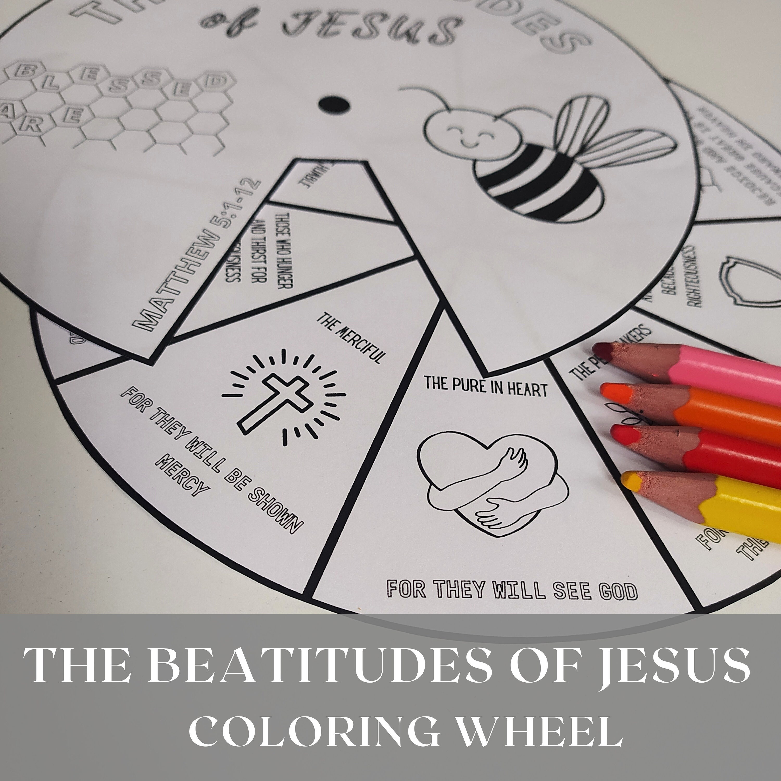 The Beatitudes of Jesus Coloring Wheel, Printable Sunday School Lesson ...