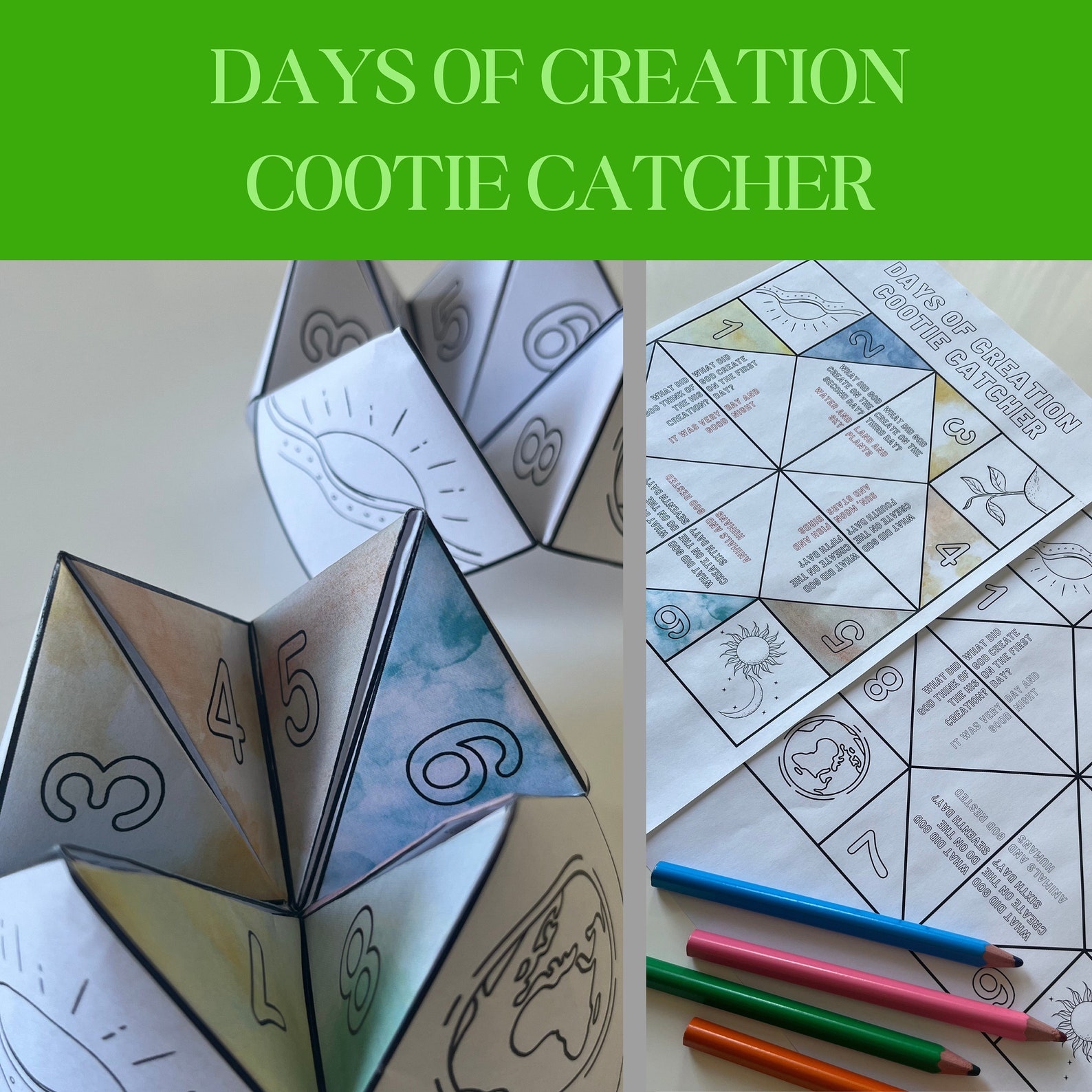 Days of Creation Cootie Catcher Sunday School Bible Activity, Days of ...
