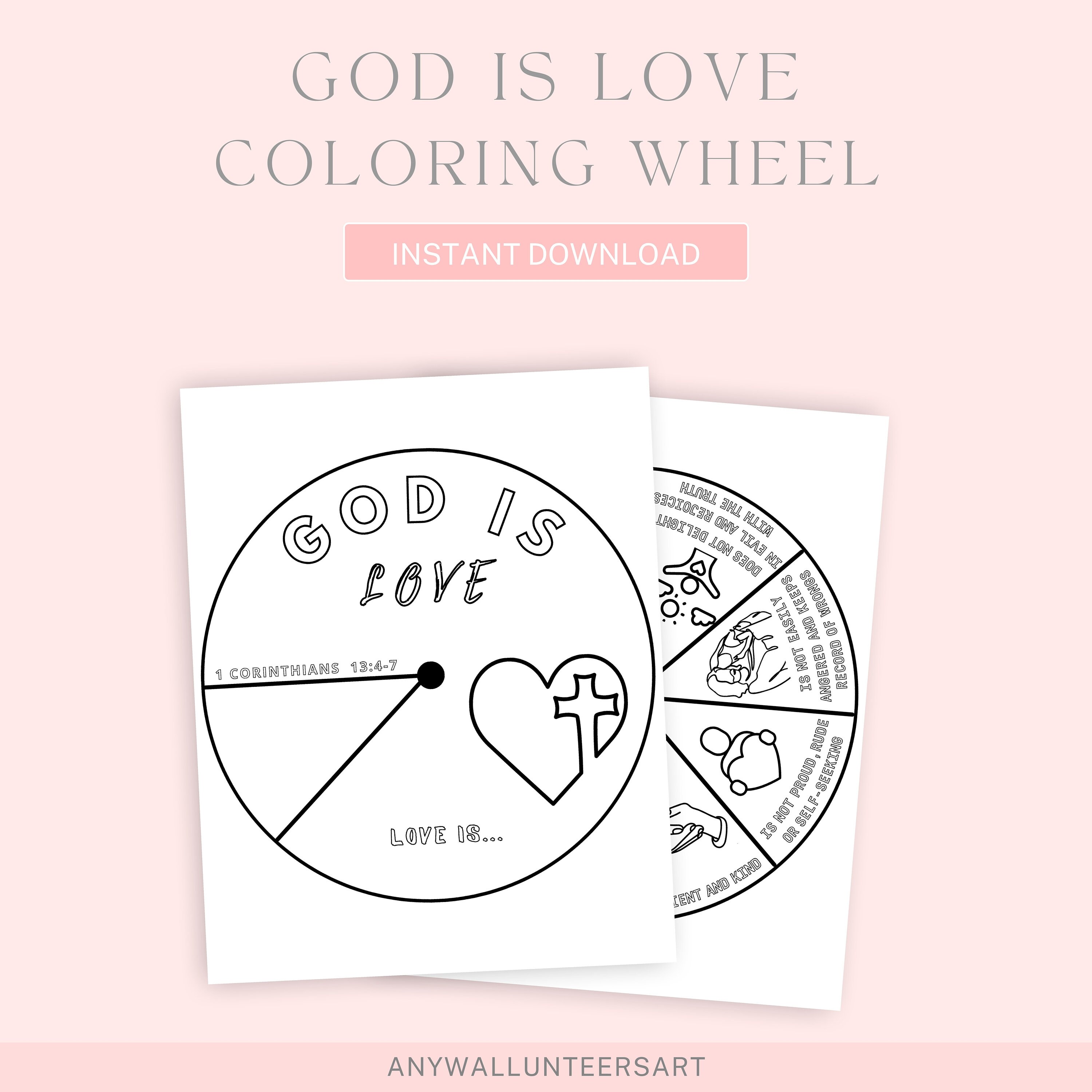 God is Love Coloring Wheel, Printable Sunday School Lesson, Bible Verse ...
