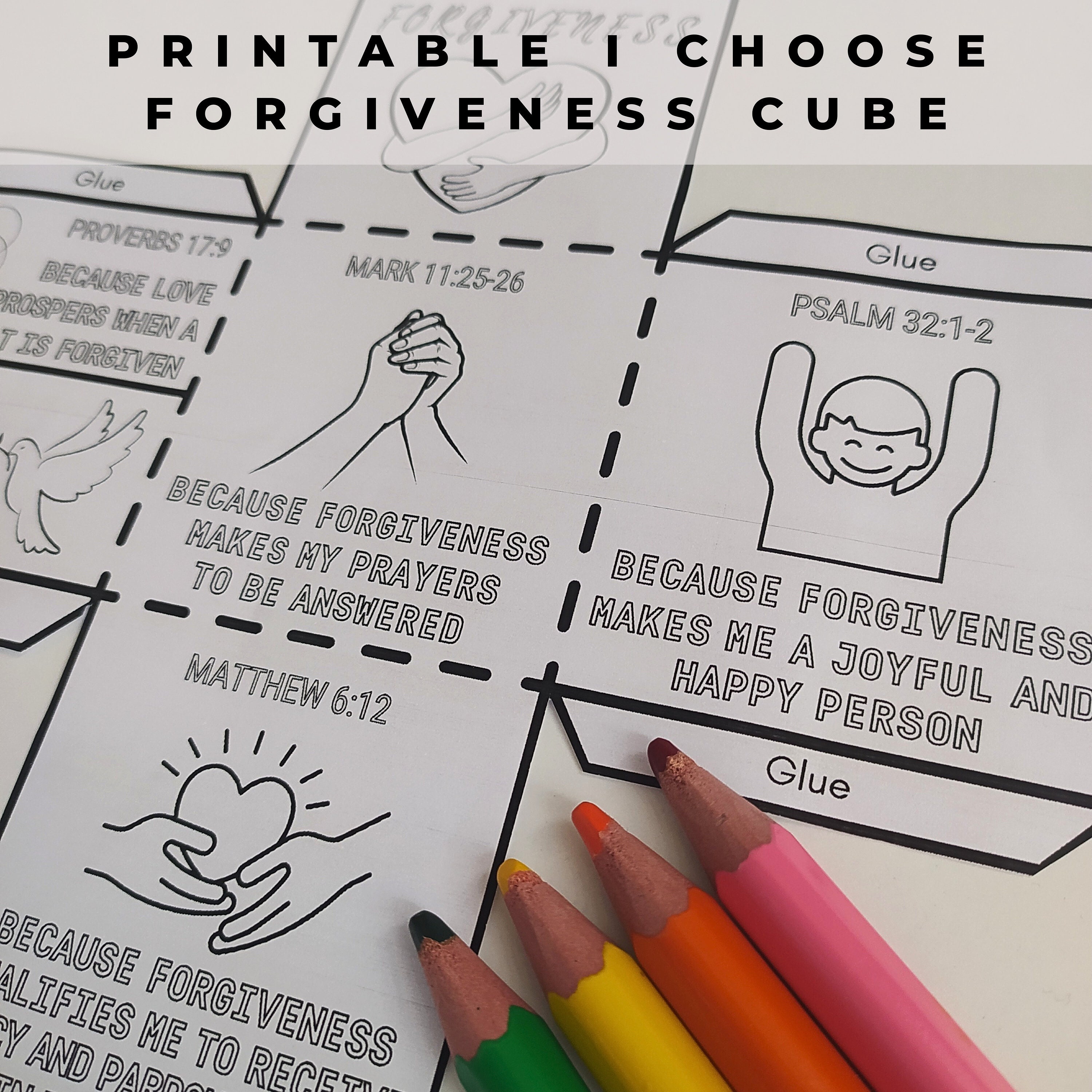I Choose Forgiveness Coloring Cube, Bible Verse Sunday School Activity ...