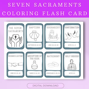 The Seven Sacraments Coloring Flash Card, Printable Sunday School ...