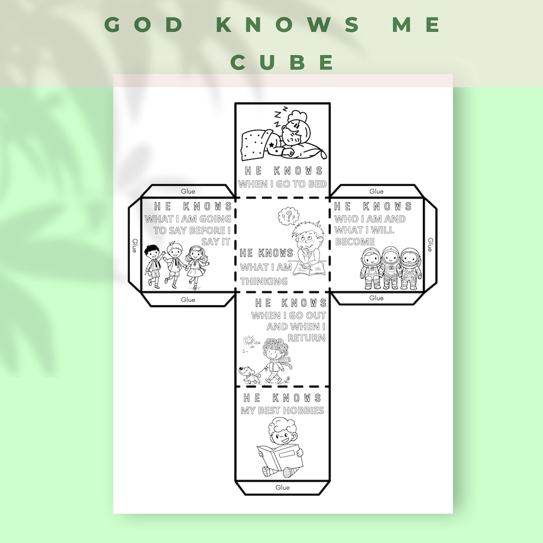 God Knows Me Coloring Cube, Sunday School Craft, Bible Coloring Page ...