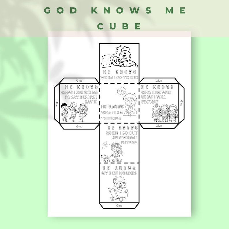 God Knows Me Coloring Cube, Sunday School Craft, Bible Coloring Page ...