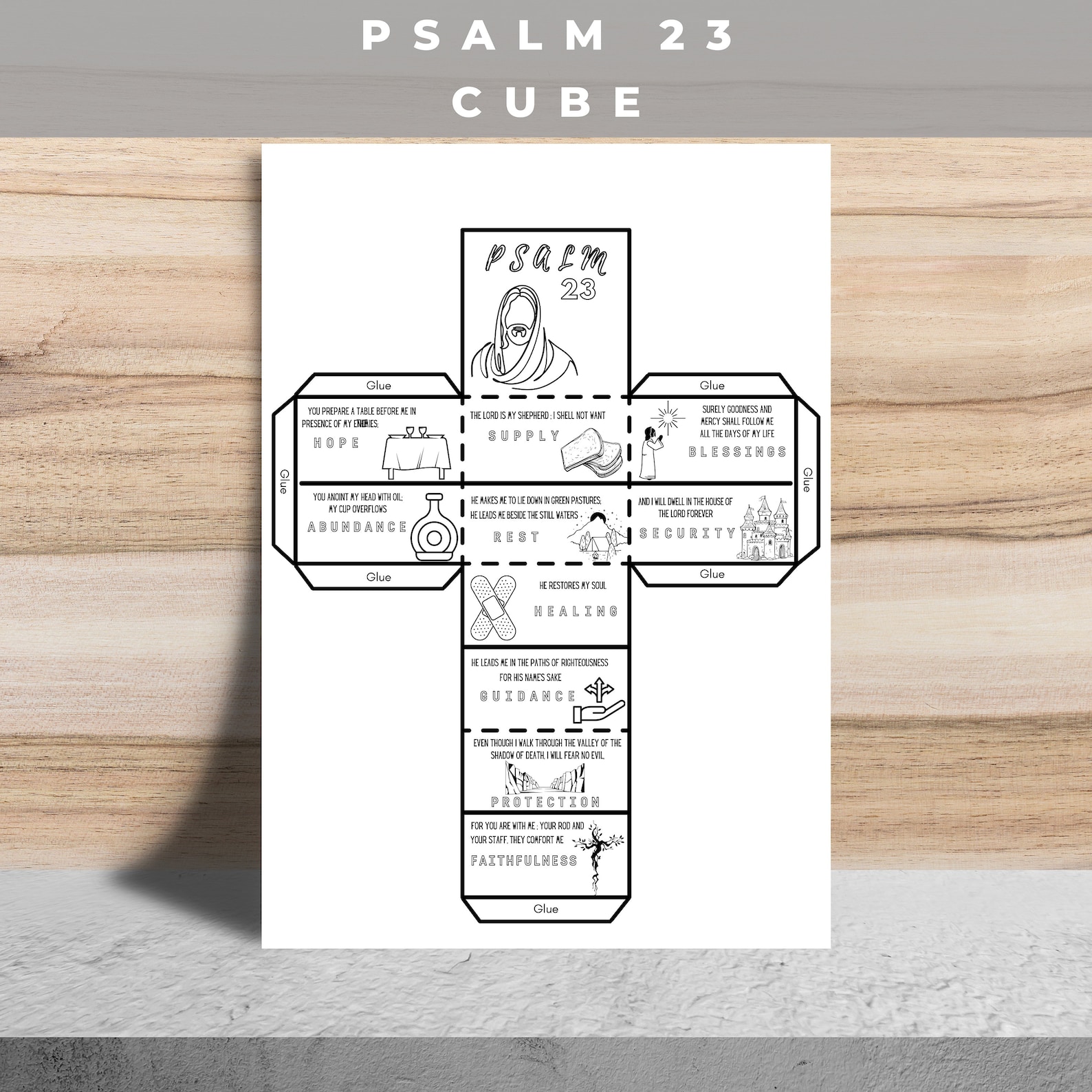 Psalm 23 Coloring Cube, Printable Sunday School Craft, Bible Coloring ...