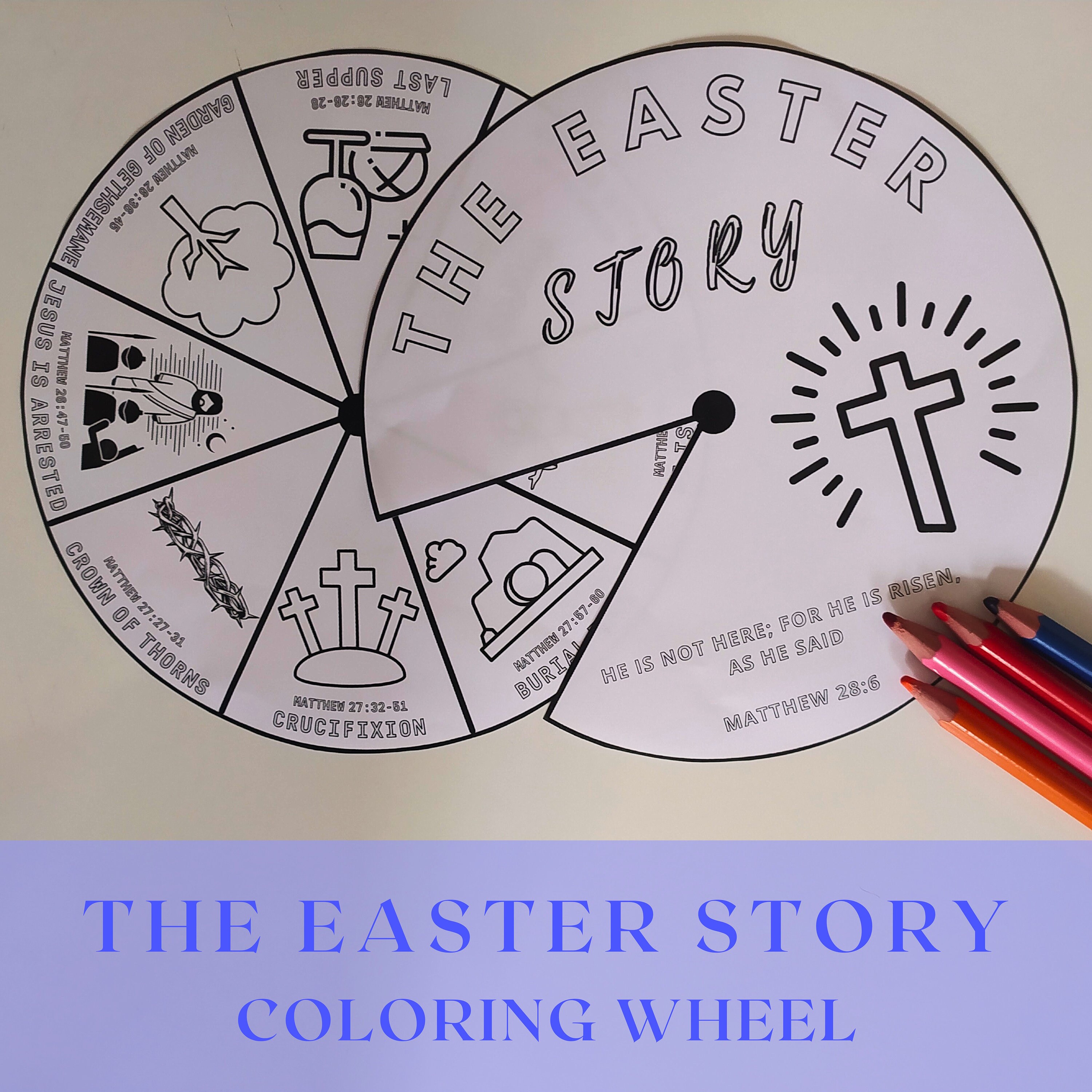 The Easter Story Bible Coloring Wheel, Printable Bible Activity, Bible ...