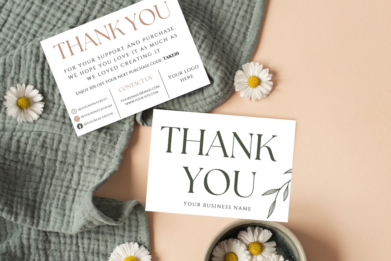 Editable Logo Thank You Card, DIY, Canva Template, Digital Instant ...