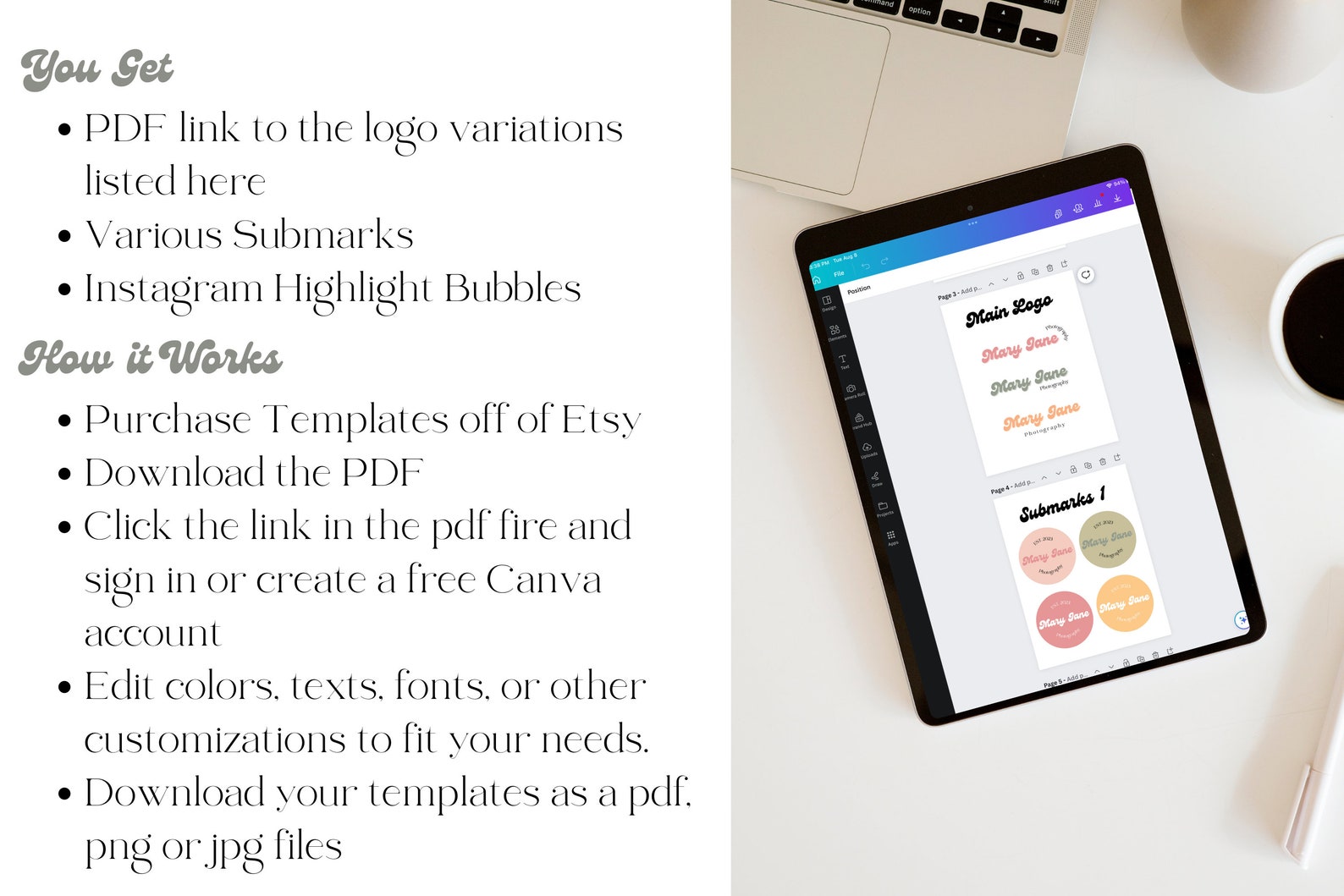 Editable Logo Download Template, DIY Logo, Canva Template, Digital ...