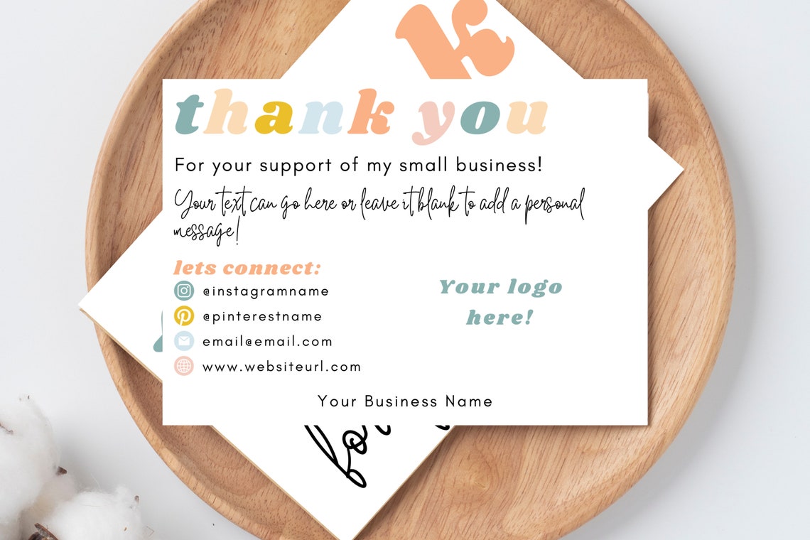 Editable Logo Thank You Card, DIY, Canva Template, Digital Instant Download, Small Business ...