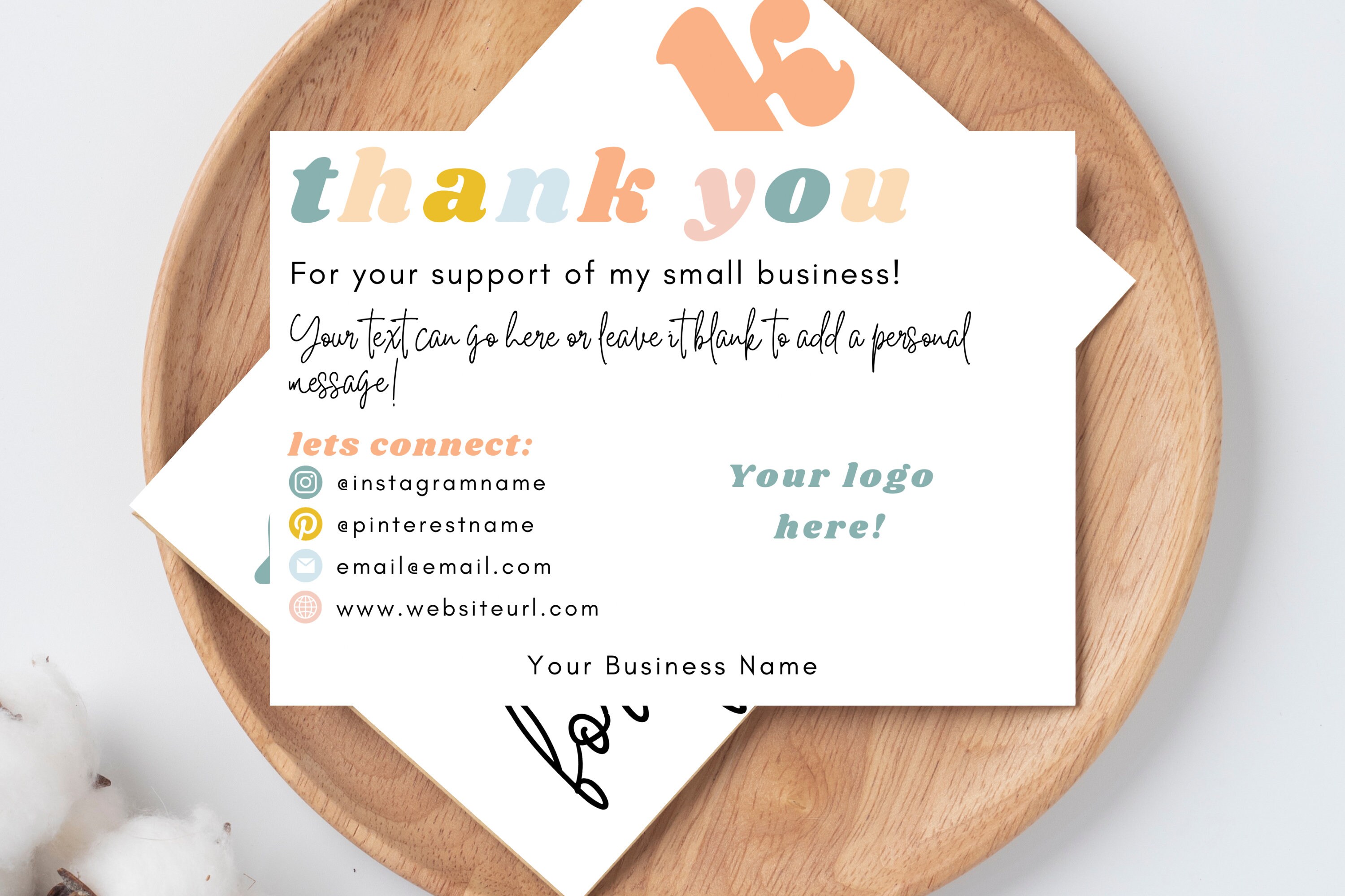 Editable Logo Thank You Card, DIY, Canva Template, Digital Instant ...