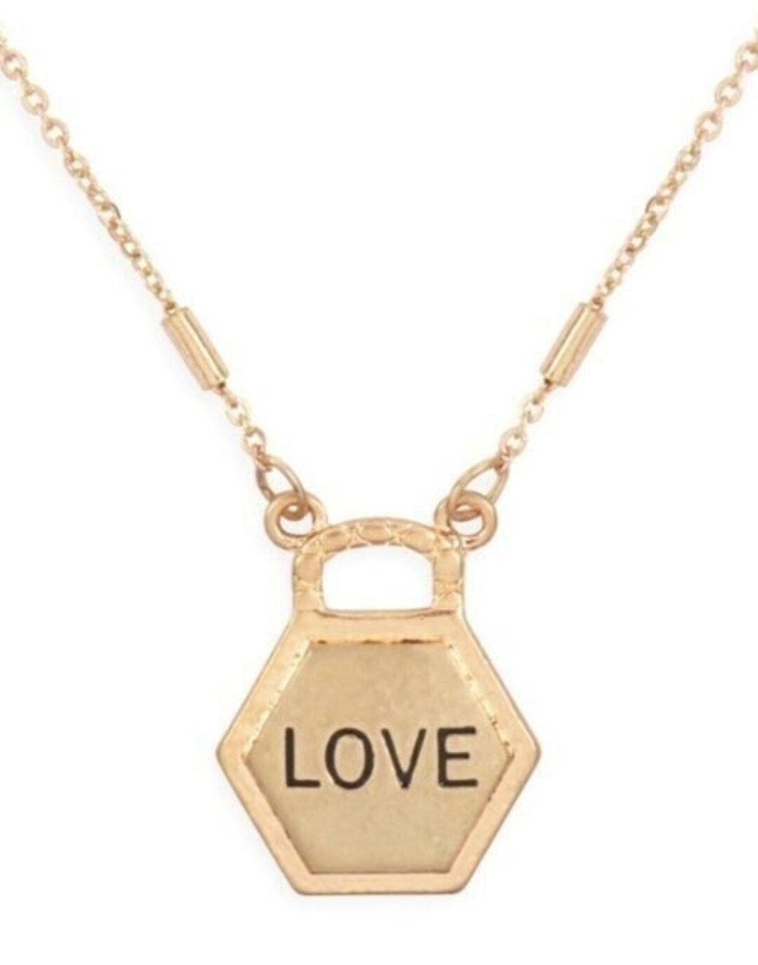 Love Hexagon Gold Necklace Jewel Plate Pendant Name Design Teen Adult ...